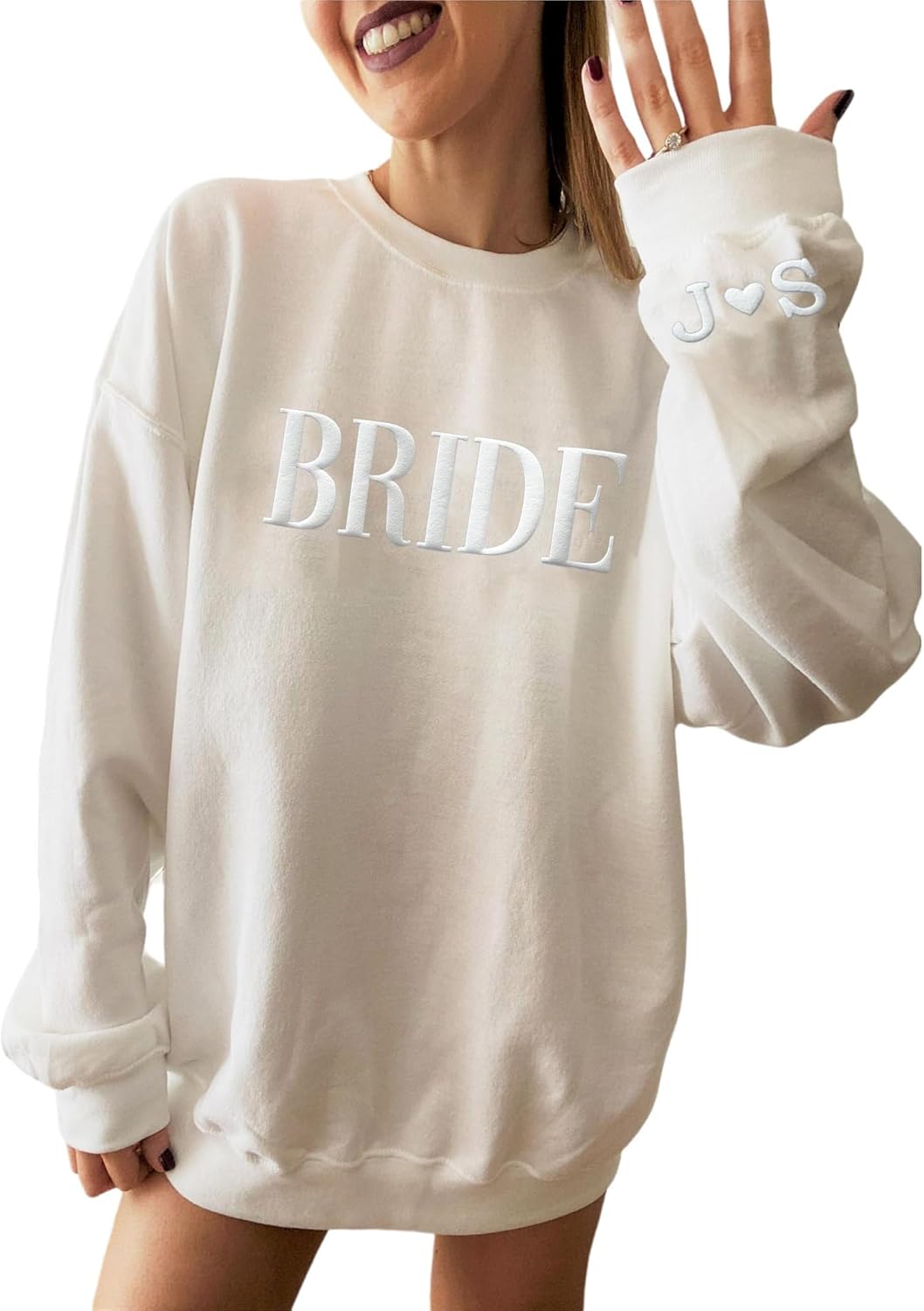 DILYPOD Personalized Embossed Bride Sweatshirt, Puff Letters Embossed ...