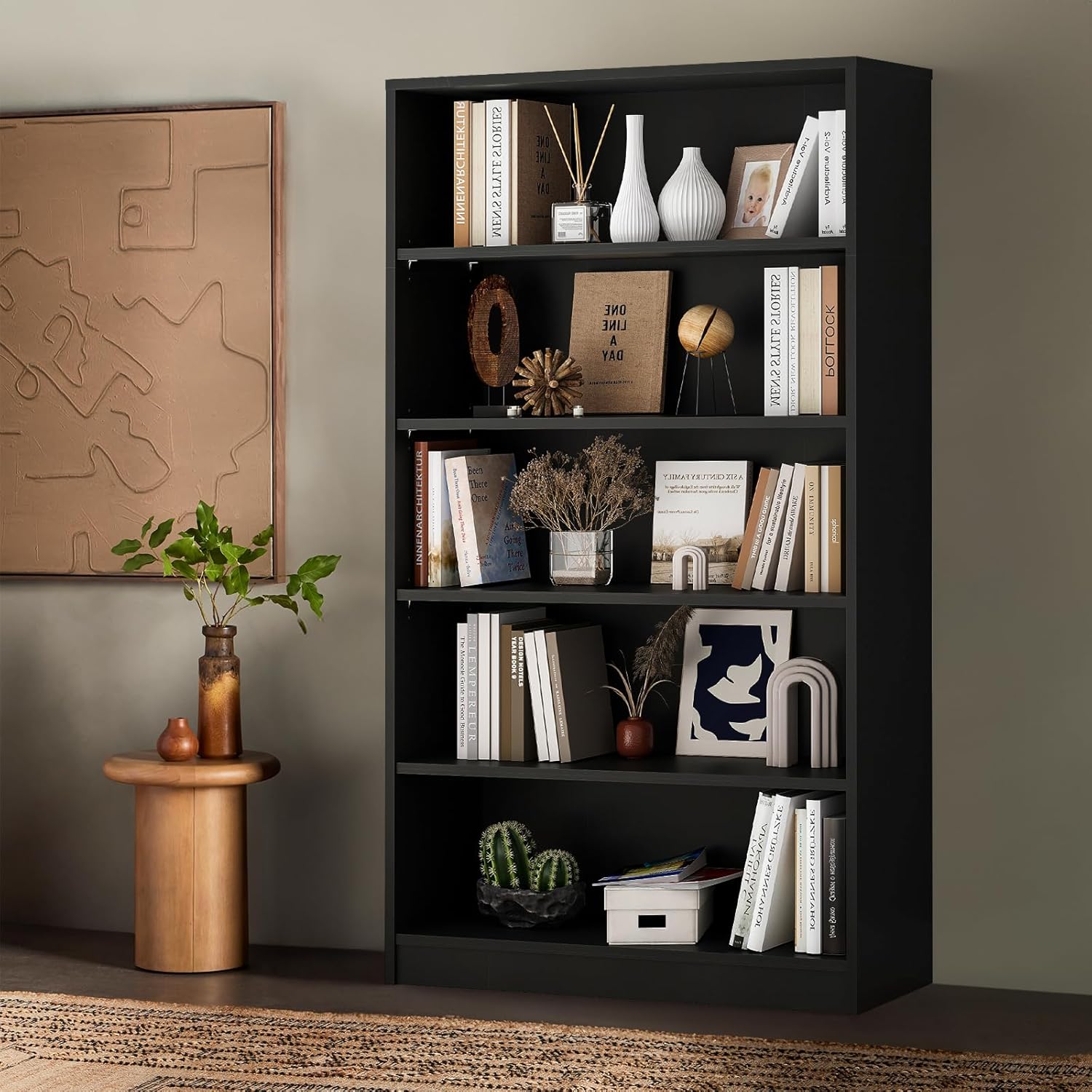 Amazon.com: Black Bookcase Adjustable Shelf, Sturdy and Stylish ...