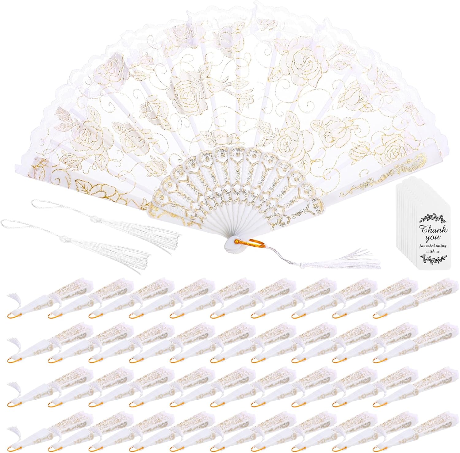 Amazon.com: ATTRACME 40pcs Rose Lace Folding Hand Fans with Tassels and ...