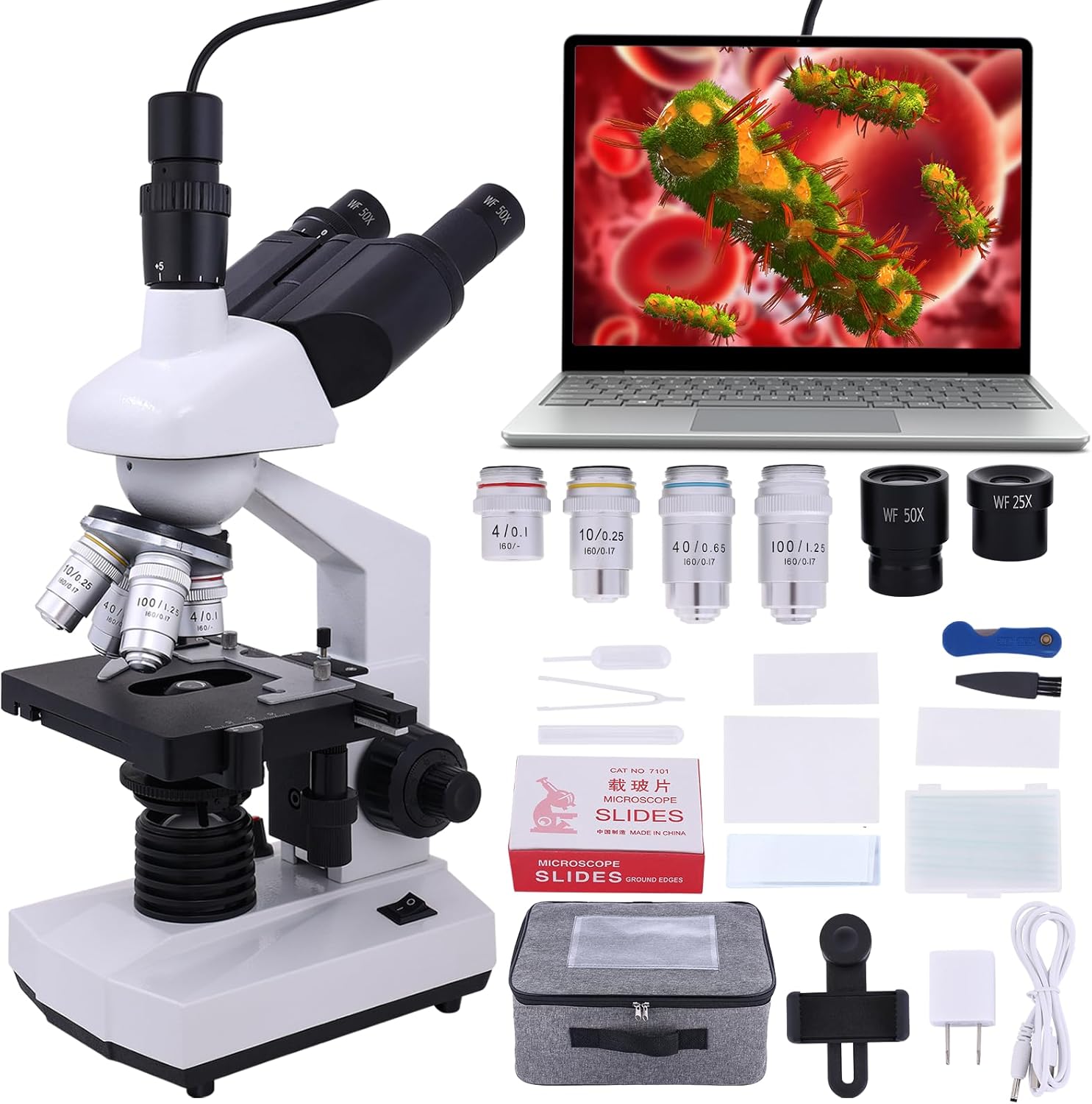 Amazon.com: Poothoh Compound trinocular Microscope 40X-5000X ...