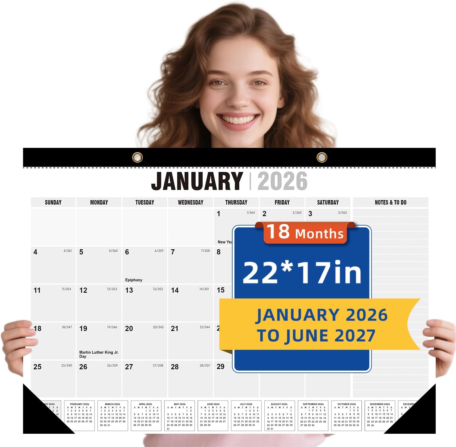 Desk Calendar 2025-2026 -Large 22x17 Inches, Classic Black Monthly Wall ...