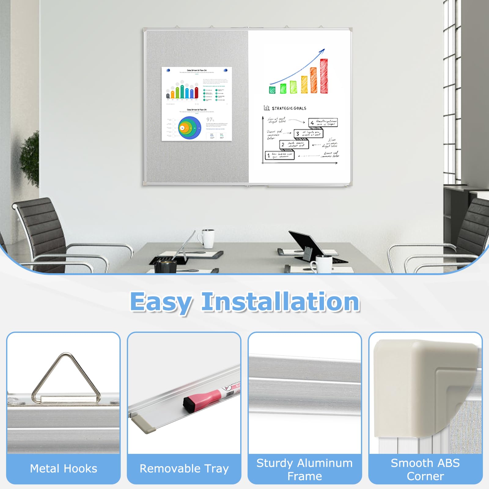 Snapklik.com : DOLLAR BOSS Foldable Linen Cork Board White Board Combo ...