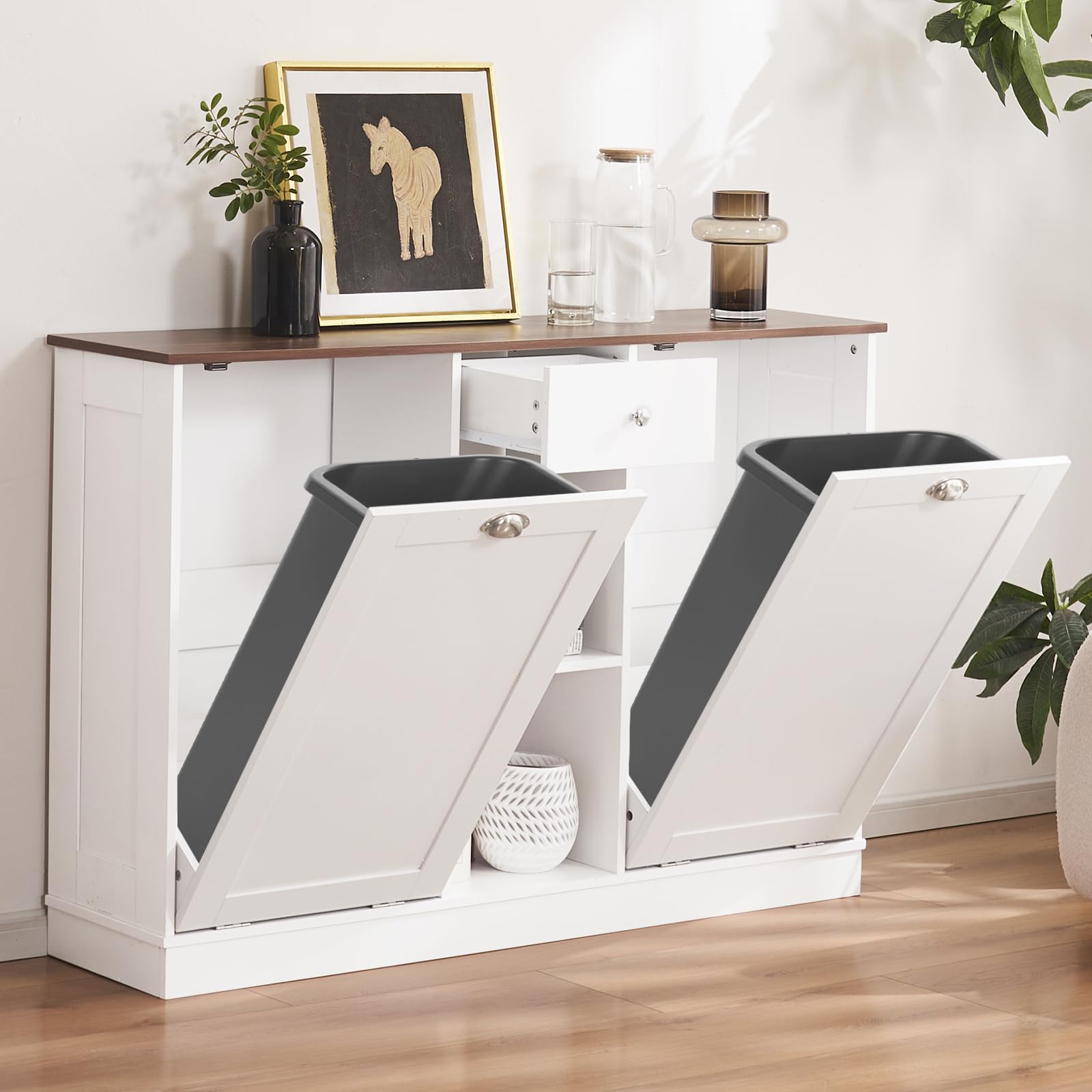 Amazon.com: Pipleo Double Tilt Out Trash Cabinet 26 Gallon, Trash Can ...