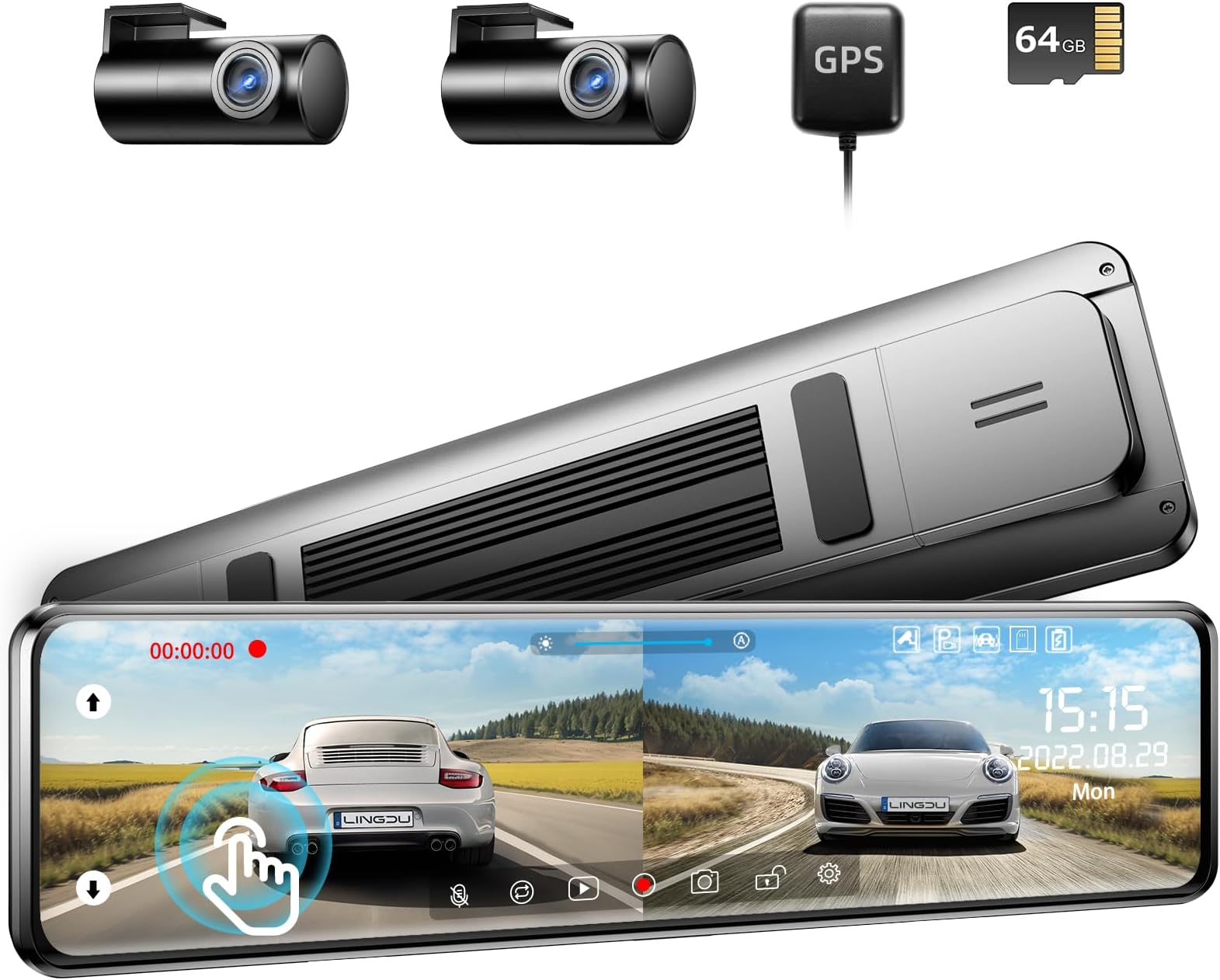 Amazon.com: LINGDU LD03 12" Full Touch Screen Mirror Dash Cam With ...