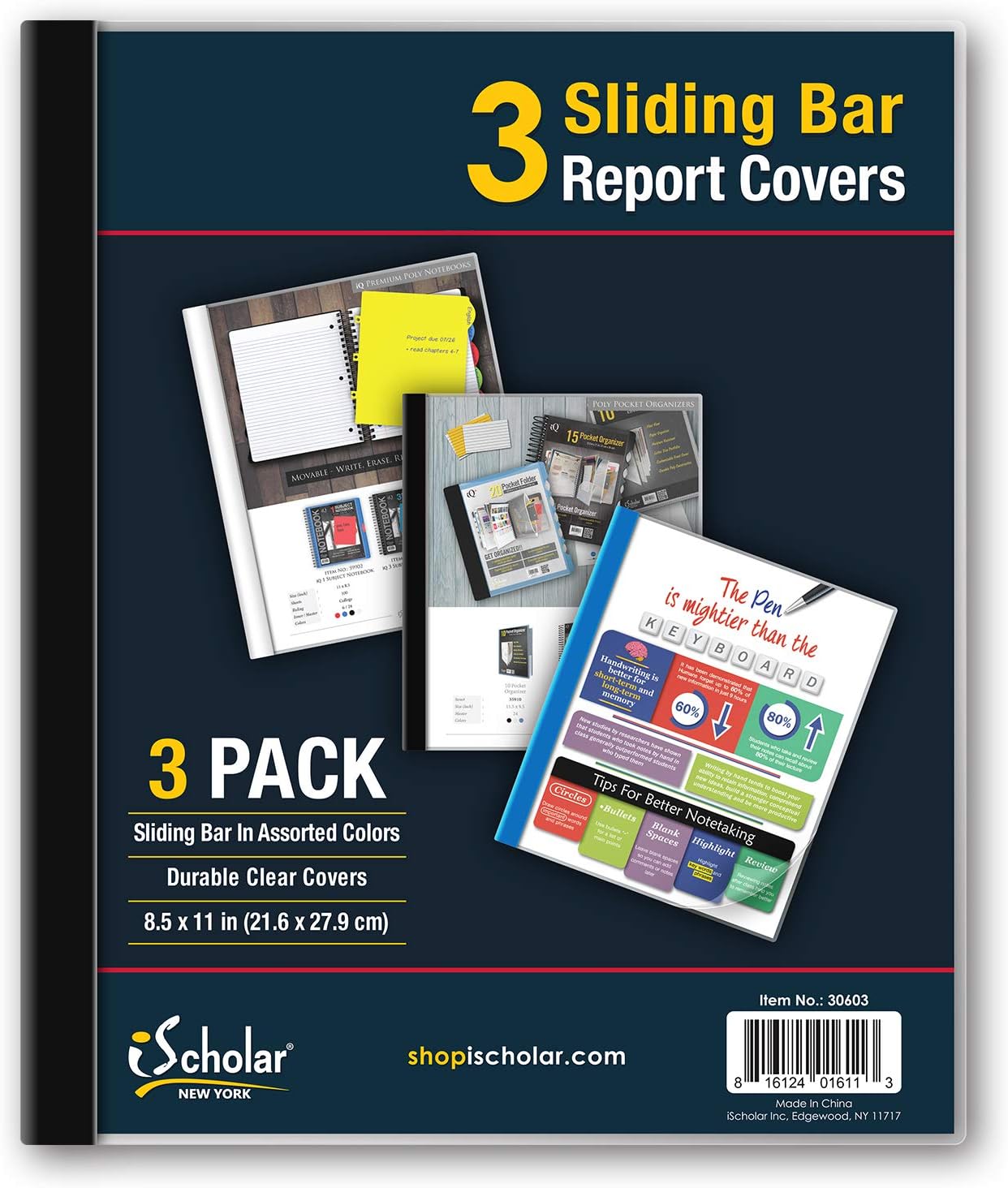 Amazon.com : iScholar Sliding Bar Report Covers, 8-1/2 x 11", 3 Pack ...