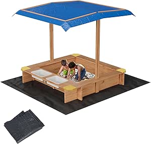 Amazon.com: Wooden Sandbox with 2 Plastic Boxes, Outdoor Sand Box with ...