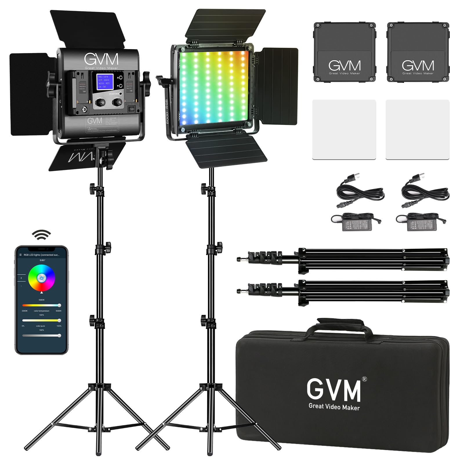 Amazon.com: GVM - Kit de luz LED RGB con control WiFi, panel de luz LED ...