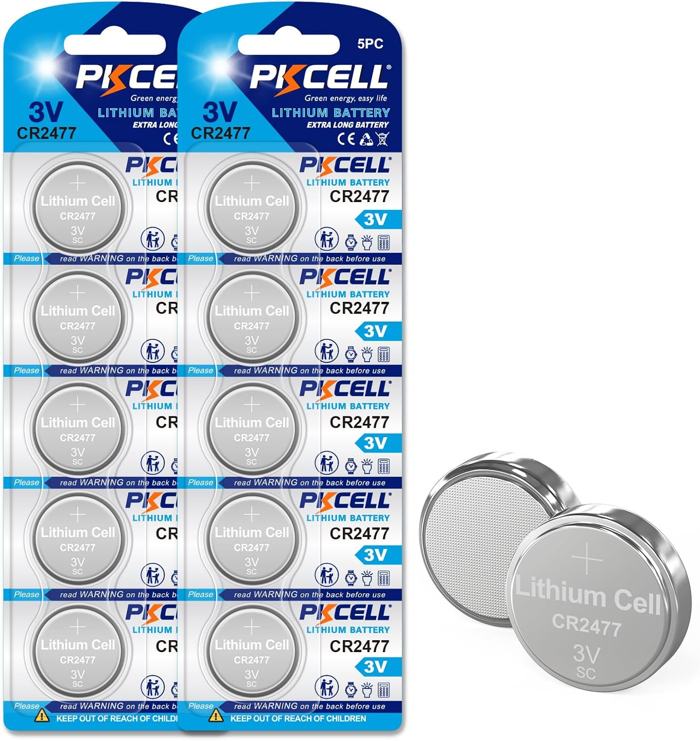 PKCELL CR2477 Battery 3V Lithium Button Cell Batteries for Electronic ...