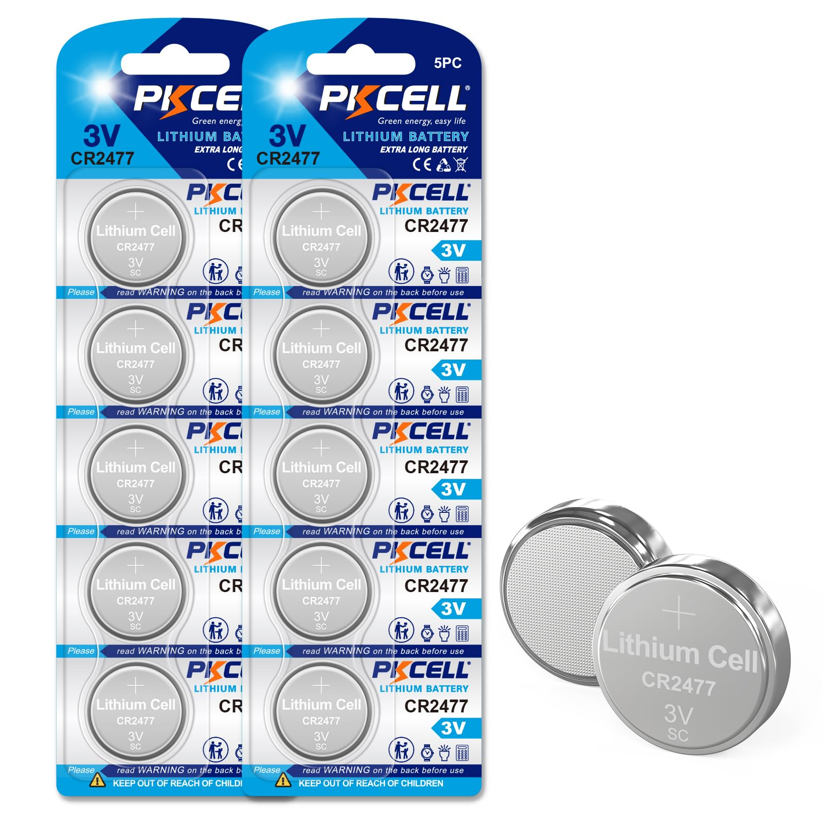 PKCELL CR2477 Battery 3V Lithium Button Cell Batteries for Electronic ...