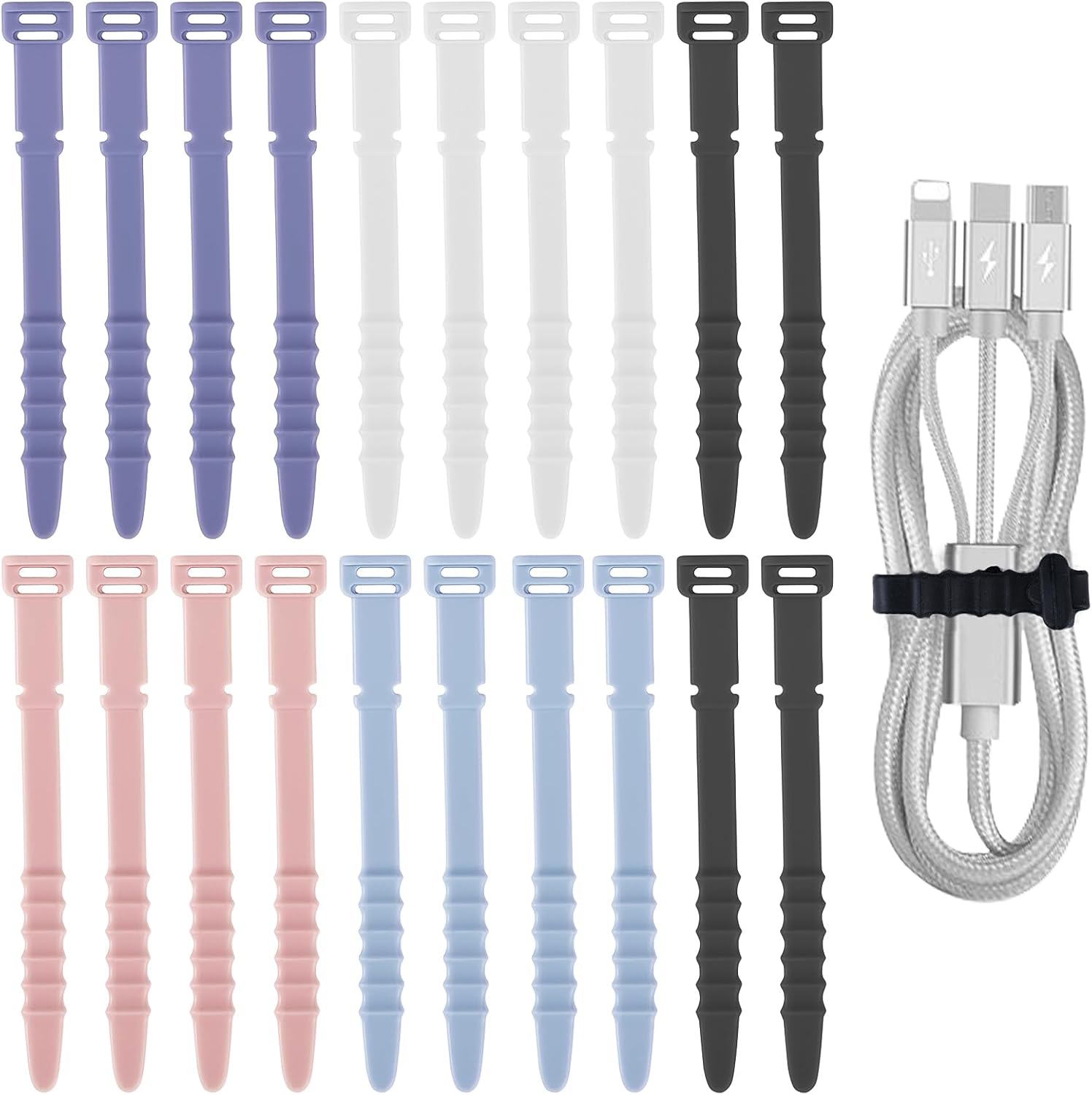 Amazon.com: 20pcs Silicone Zip Ties, 4.5 Inch Reusable Cable Ties ...