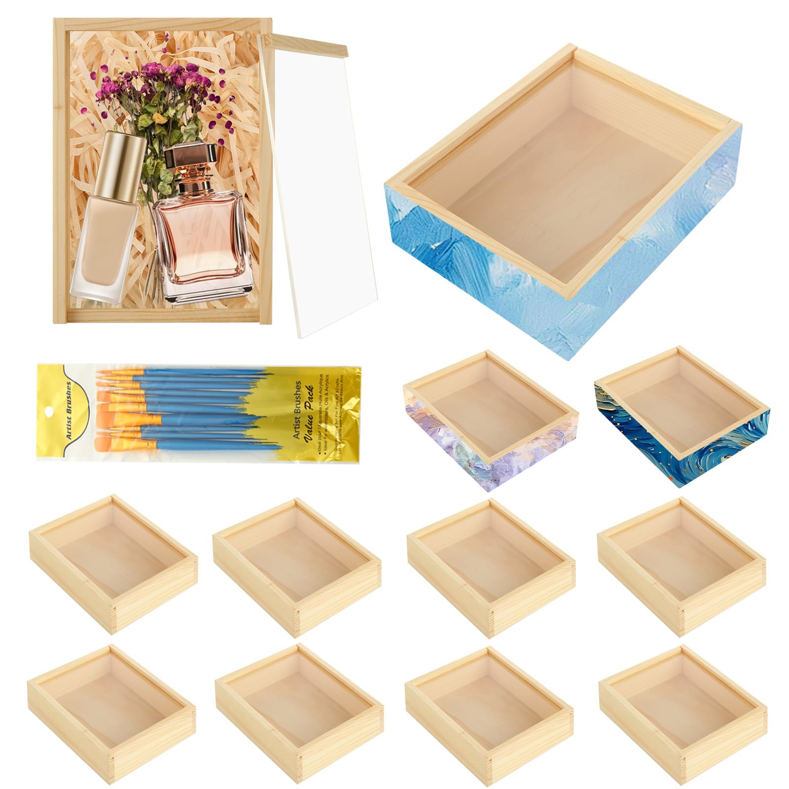 Amazon.com: Acrux7 12 Pack Unfinished Wood Boxes, 6.3x4.9x1.8 Inch ...