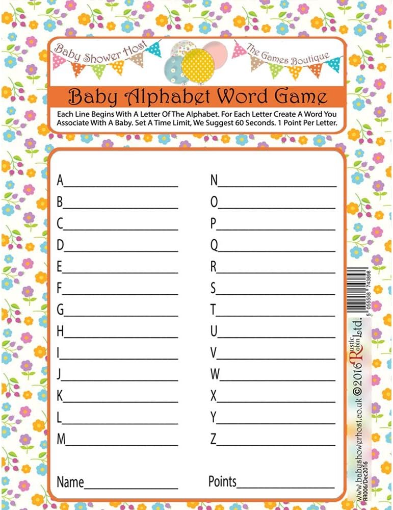 RUSTIC ROBIN RR Designs Baby Shower Games Pack 5 Fun Party Games Bundle ...