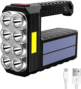 8 LED Solar Flashlight with COB Sidelight, 1000 Lumens Solar Powered ...