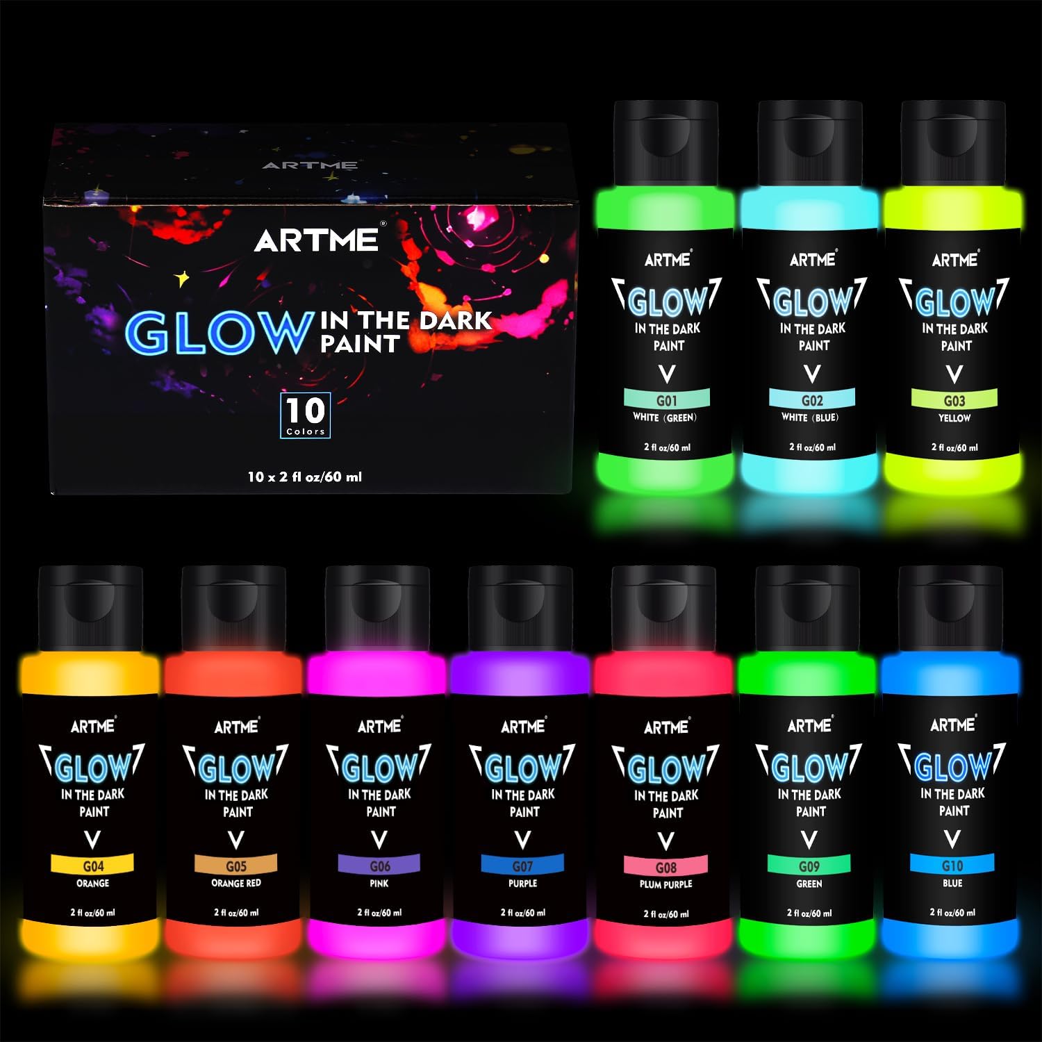 Amazon.com: Acmelight Glow in the Dark Acrylic Paint – Fluorescent Neon ...