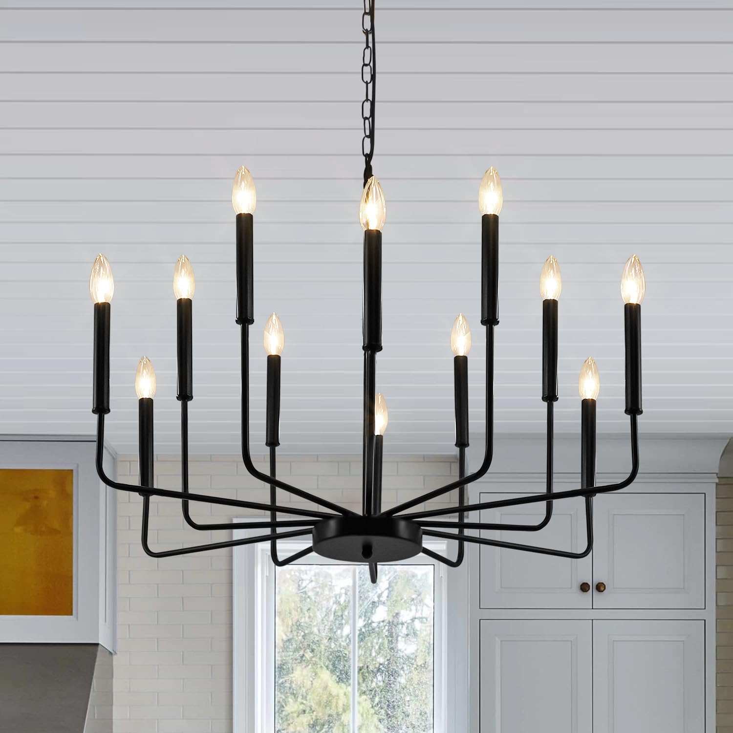Farmhouse Black Chandelier, 12-Lights Chandelier for Dining Room ...