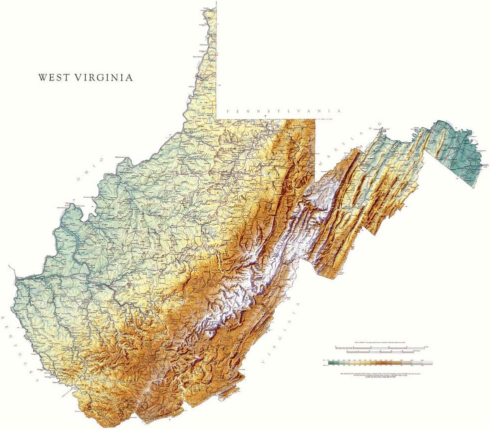Amazon.com: Raven Maps West Virginia Topographic Wall Map, Laminated ...