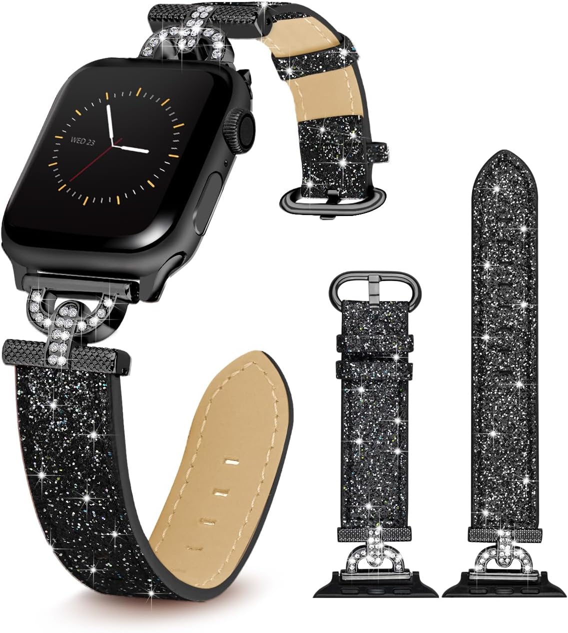 Amazon.com: Bling Leather Compatible with Apple Watch Bands 40mm Women ...