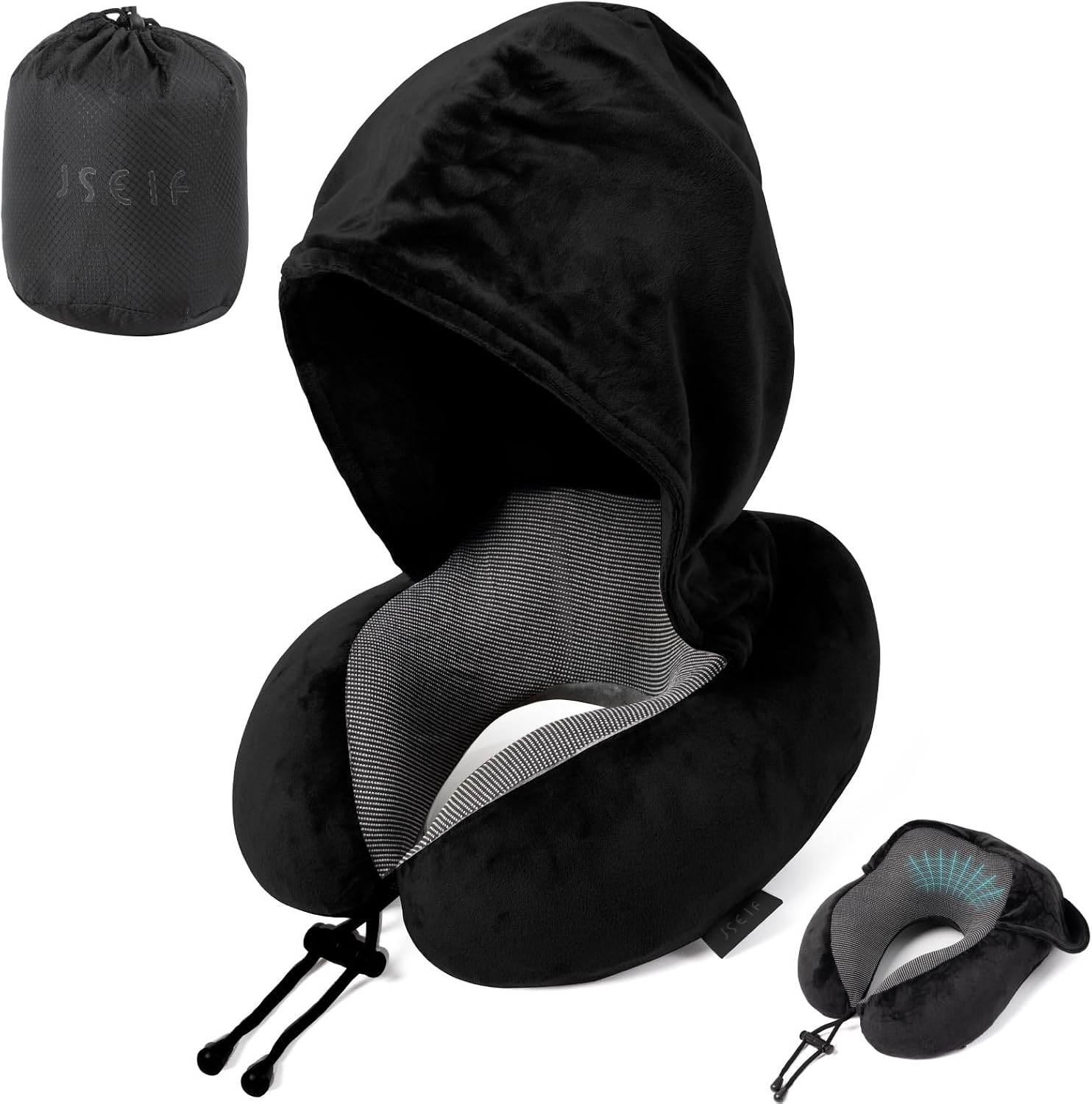 Amazon.com: JSELF Travel Pillow with Hood, Neck Pillow for Airplane ...