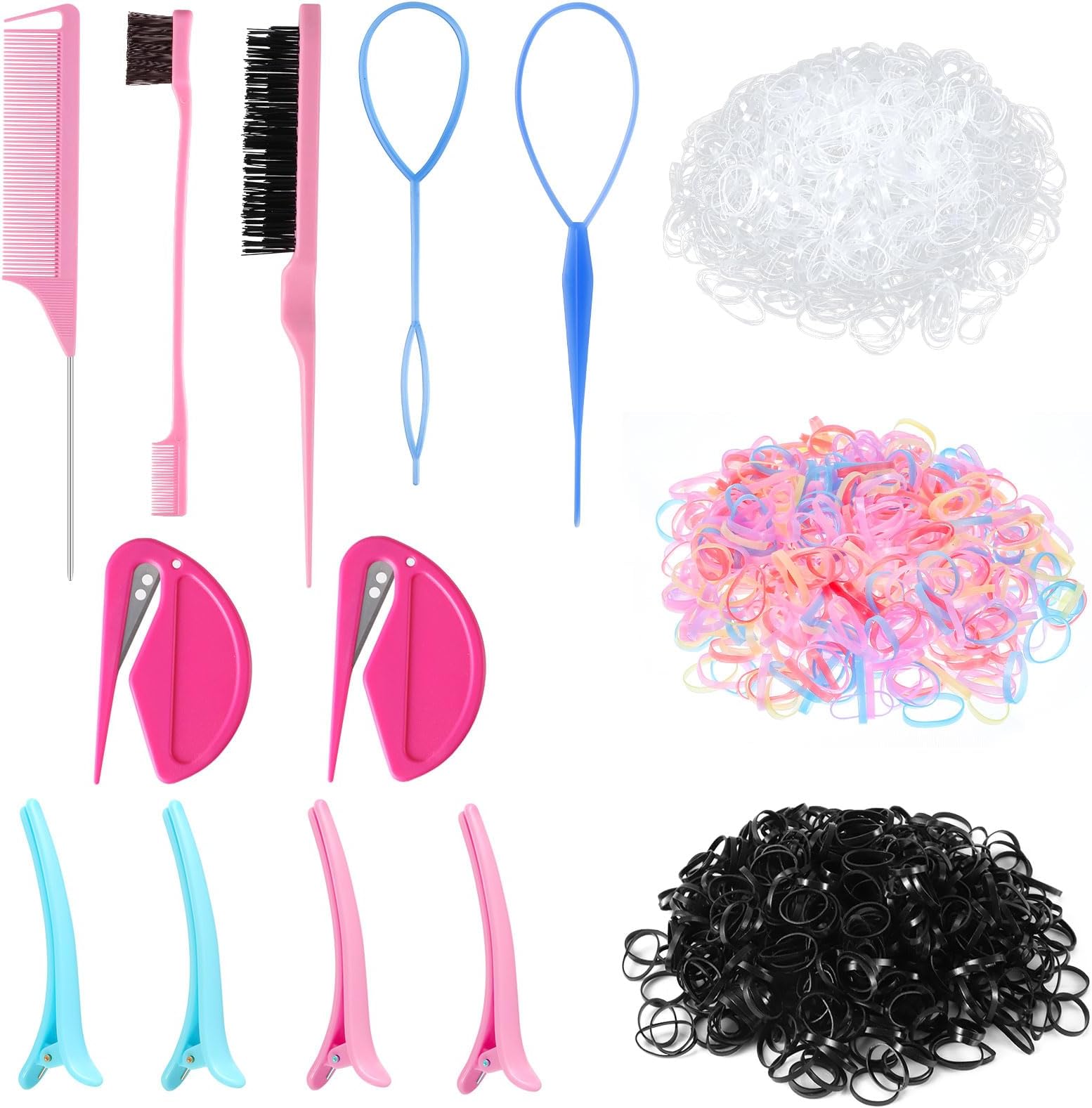 Amazon.com : Colorful Mini Rubber Bands with Topsy Tail Styling Tools ...