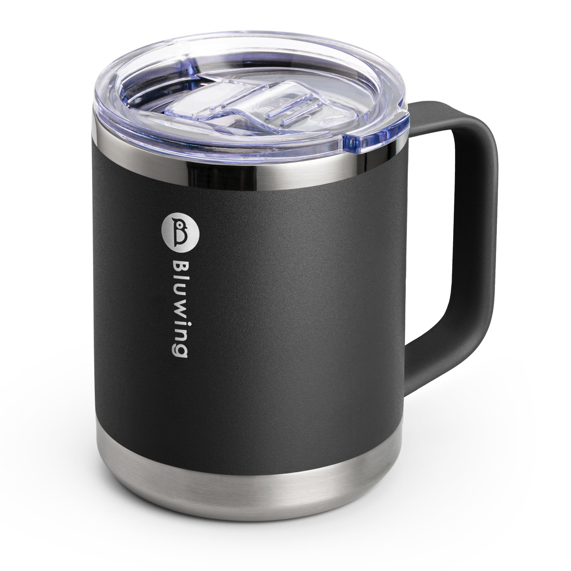 Bluwing 12 oz Coffee Mug with Lid and Handle, Double Wall Insulated ...
