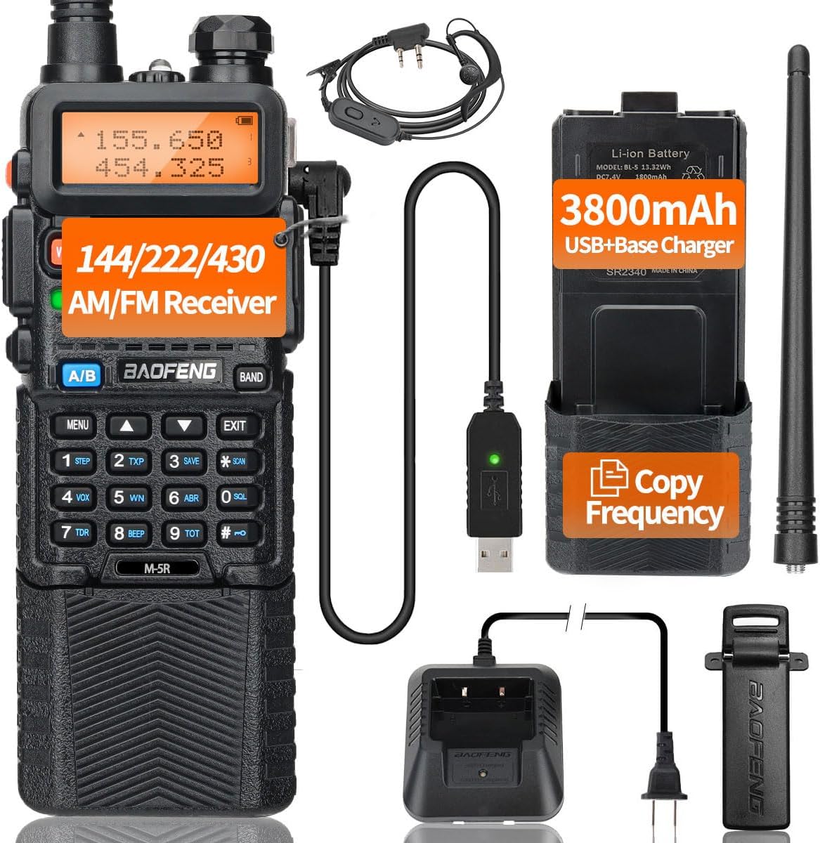 Amazon.com: BAOFENG Ham Radio Long Range M-5R Handheld Two Way Radio ...