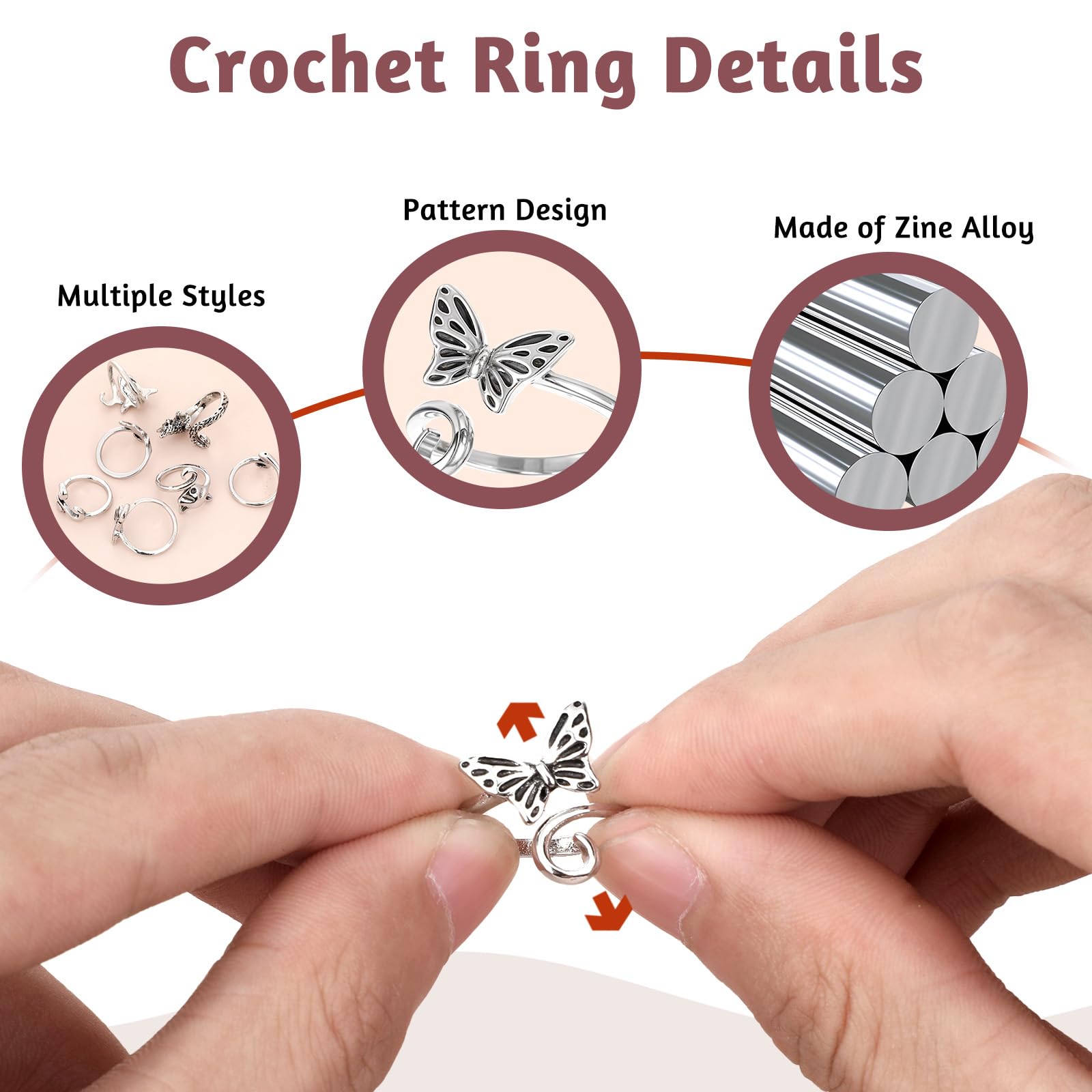 Snapklik.com : Adjustable Crochet Rings For Fingers, 9 Pcs Knitting ...