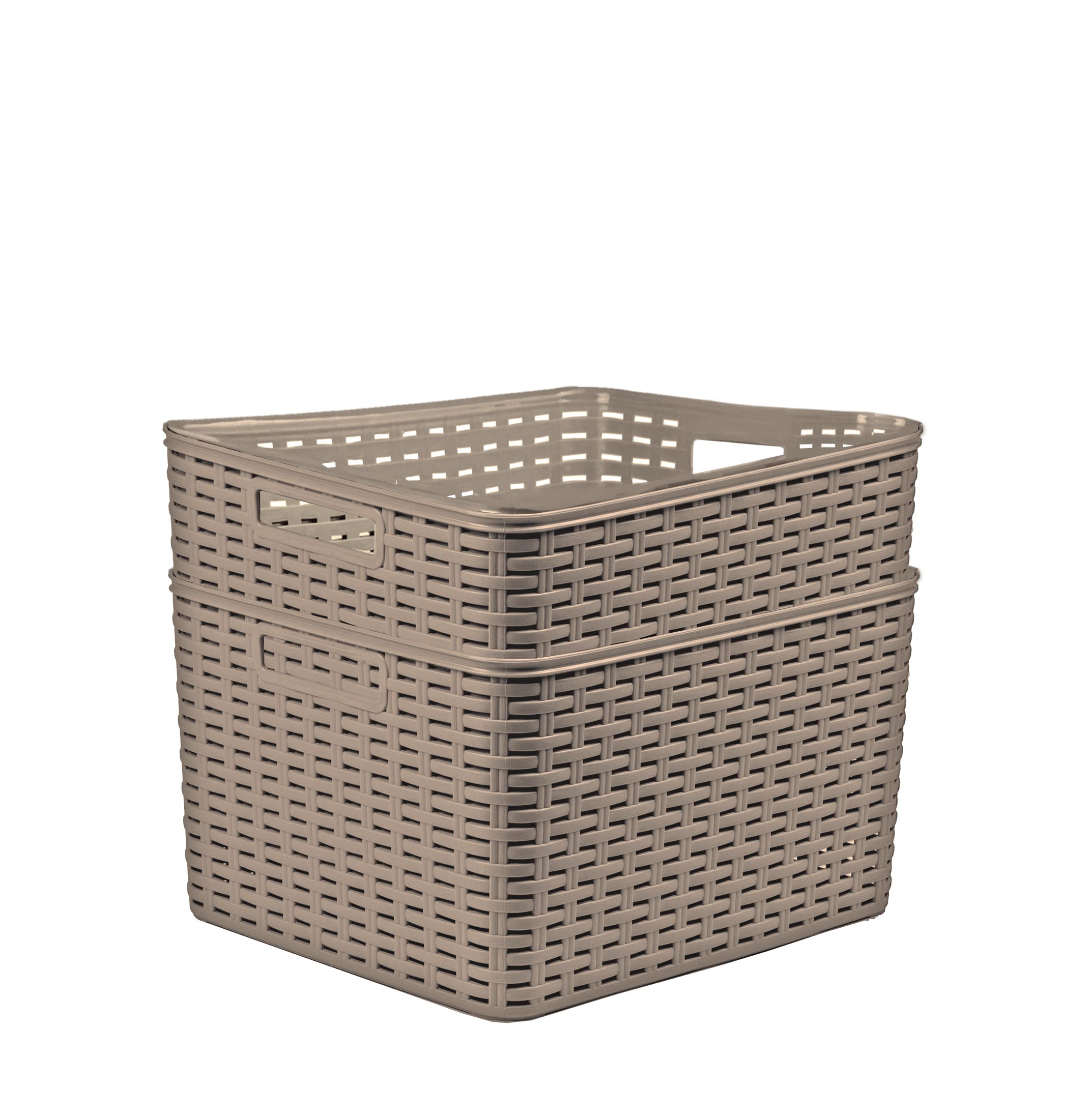 Pack of 2-28.5 Litre Large Plastic Rattan Storage Baskets Kitchen ...