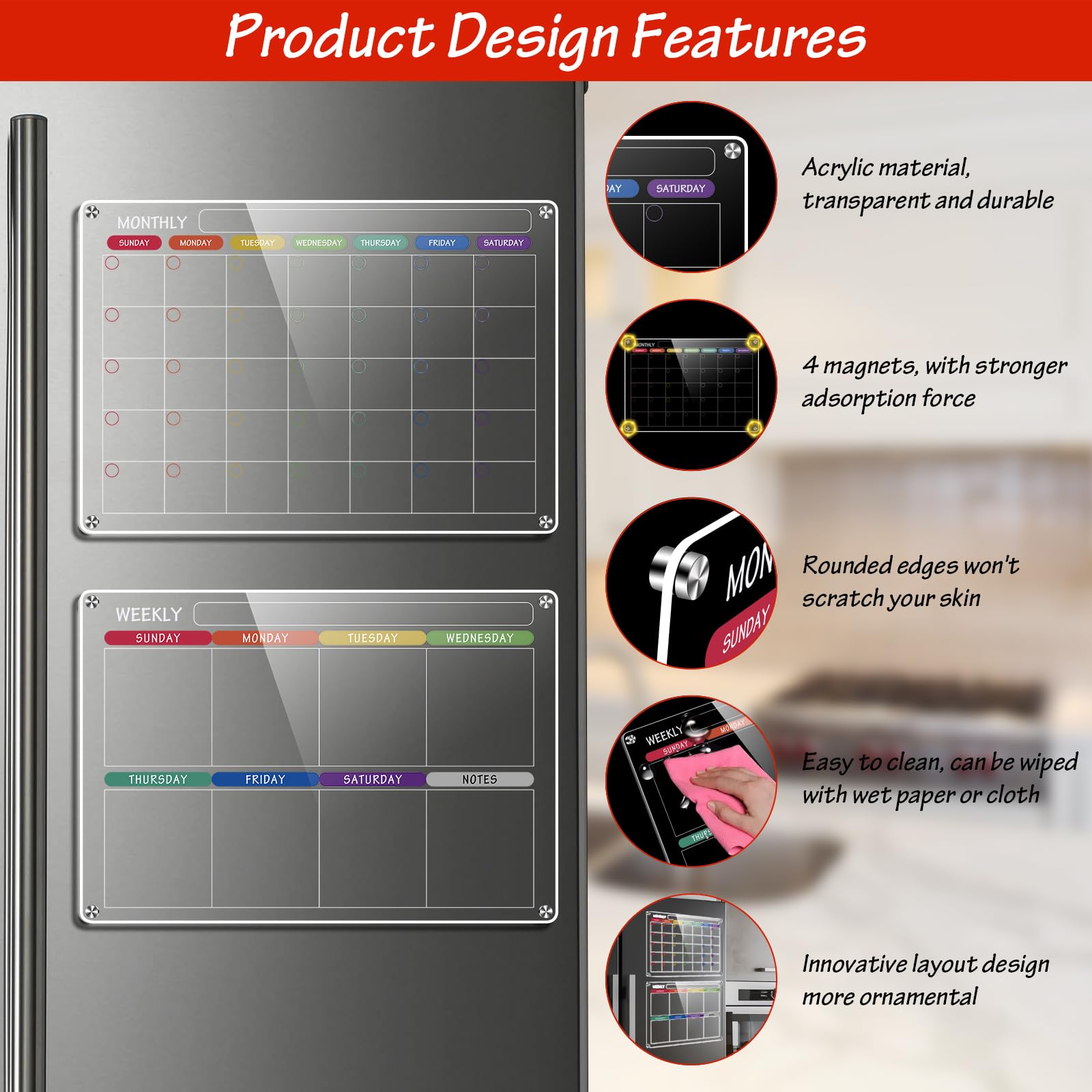 Snapklik.com : Magnetic Acrylic Calendar For Fridge, Monthly & Weekly ...