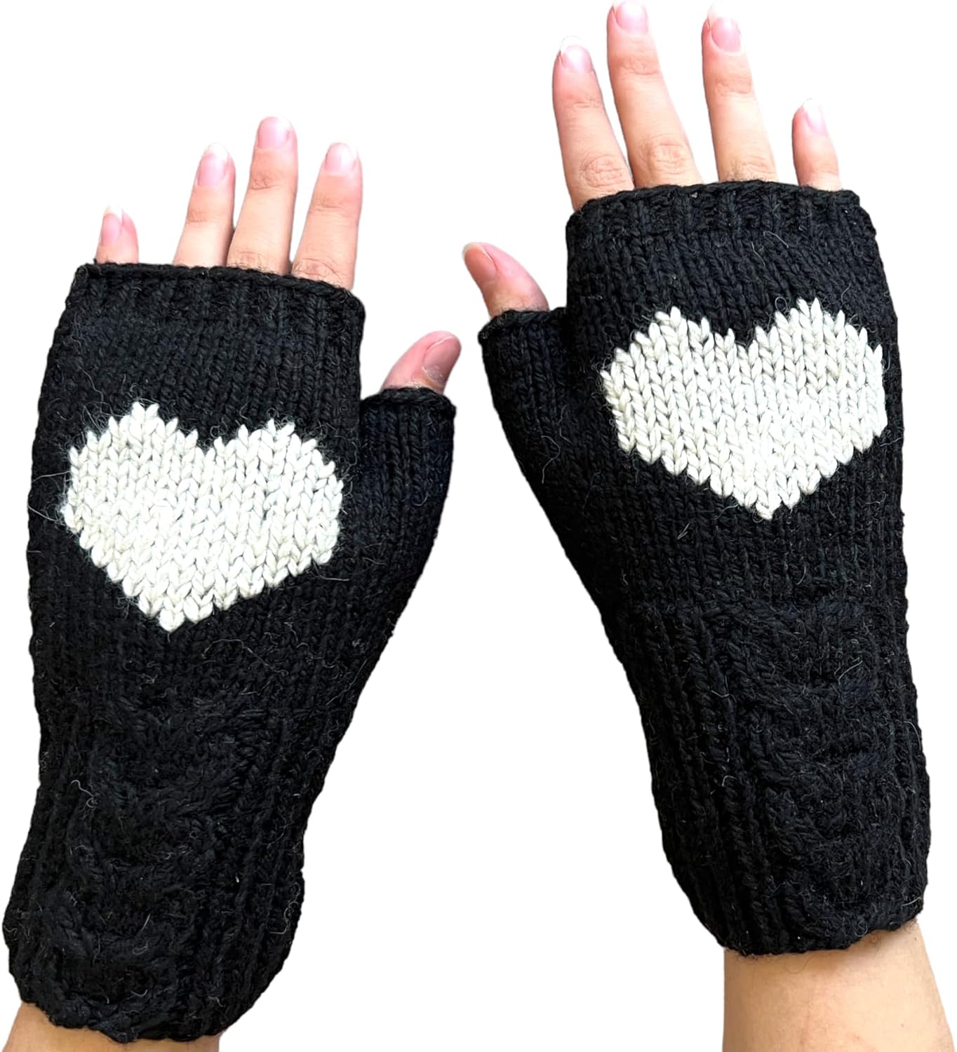 Ella Sussman Hand Knit Alpaca Wool Heart Fingerless Cable Glove Fleece ...
