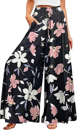 Palazzo Pants for Women Flowy Summer Casual Trousers Boho High Waisted ...