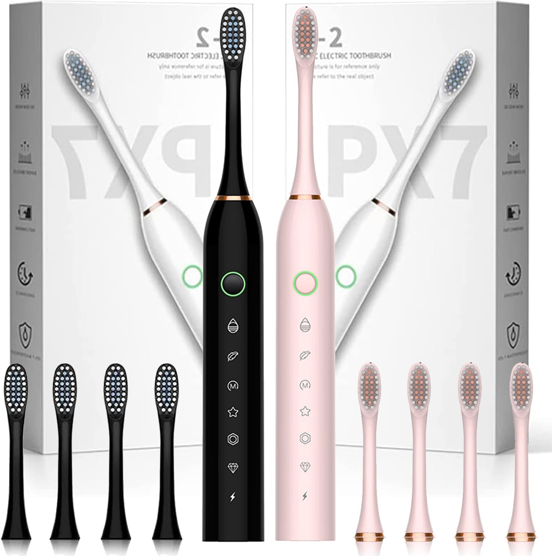 Amazon.com: gams 2 Pack Sonic Electric Toothbrush, with 8 Brush Heads ...