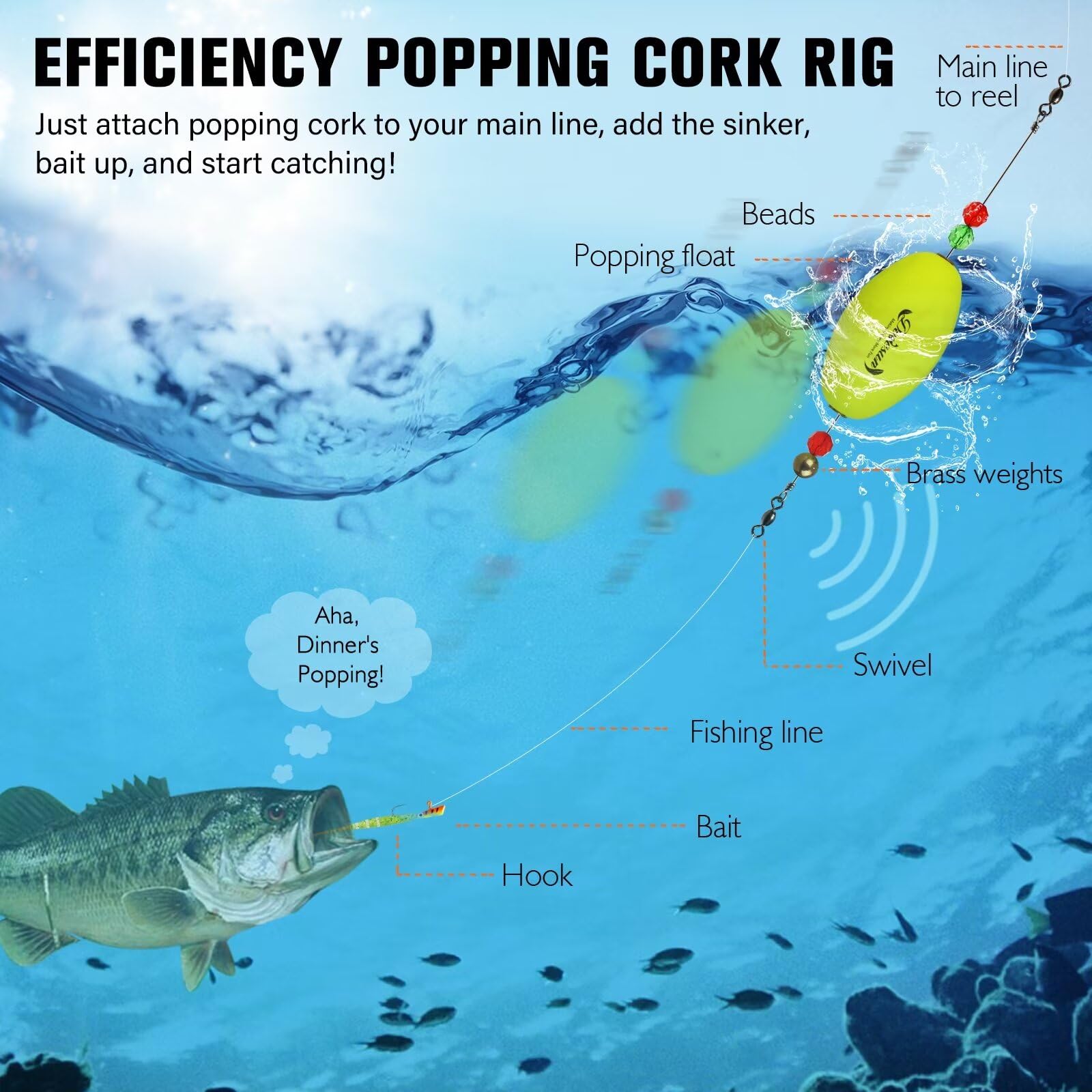 Dovesun Fishing Bobbers Popping Cork Weighted Fishing Floats Fishing ...