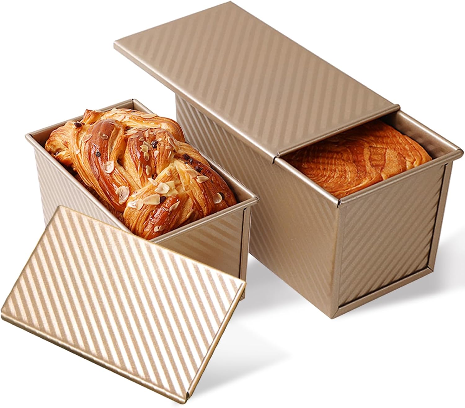 Amazon.com: 2 Pack Pullman Loaf Pan with Lid, 1 lb/0.5 lb Dough ...