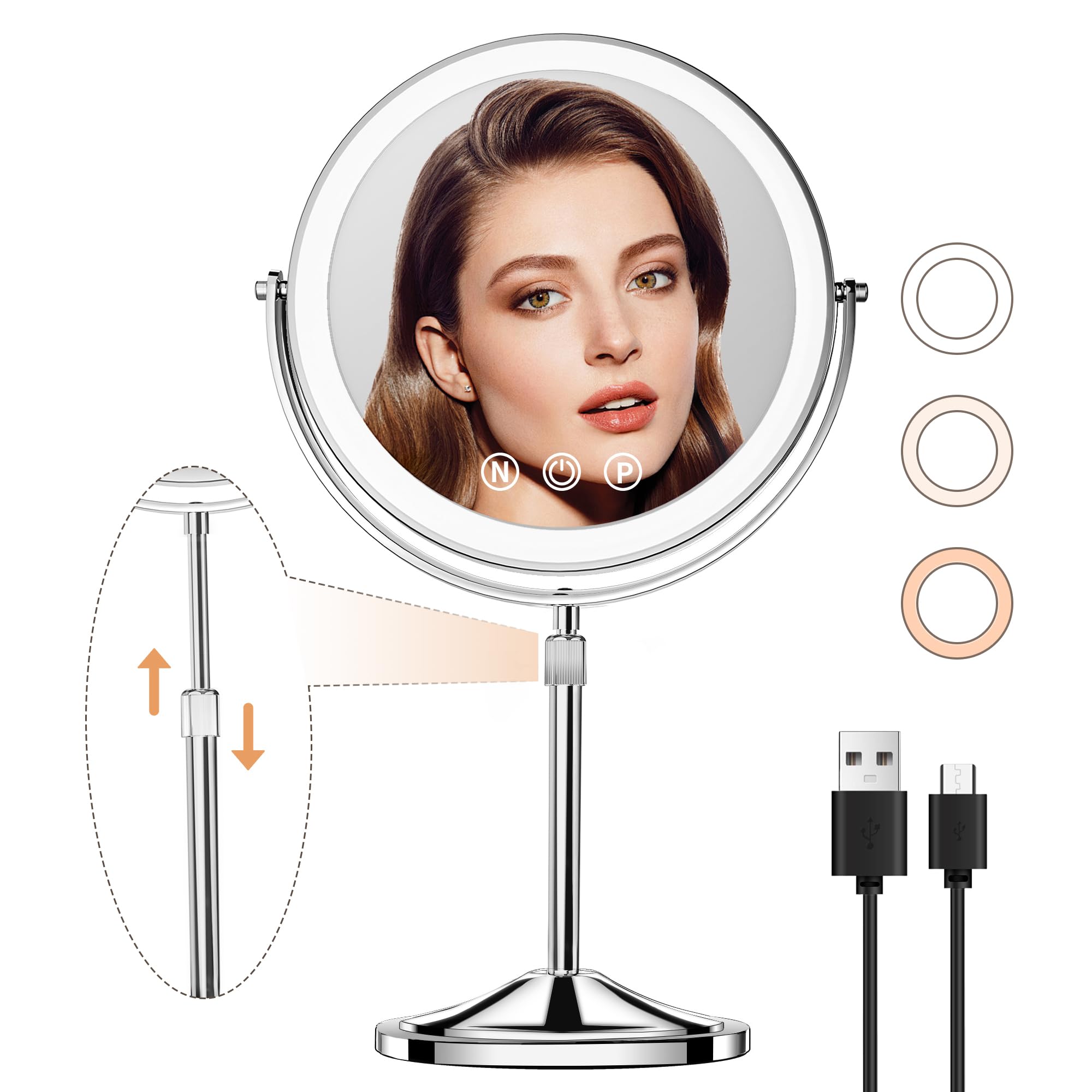 Amazon.com - SLIMOON 9" Large Lighted Makeup Mirror, Height Adjustable ...