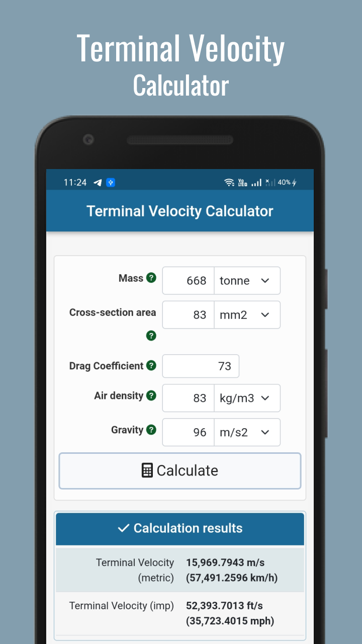 Terminal Velocity Calculator:Amazon.com:Appstore for Android