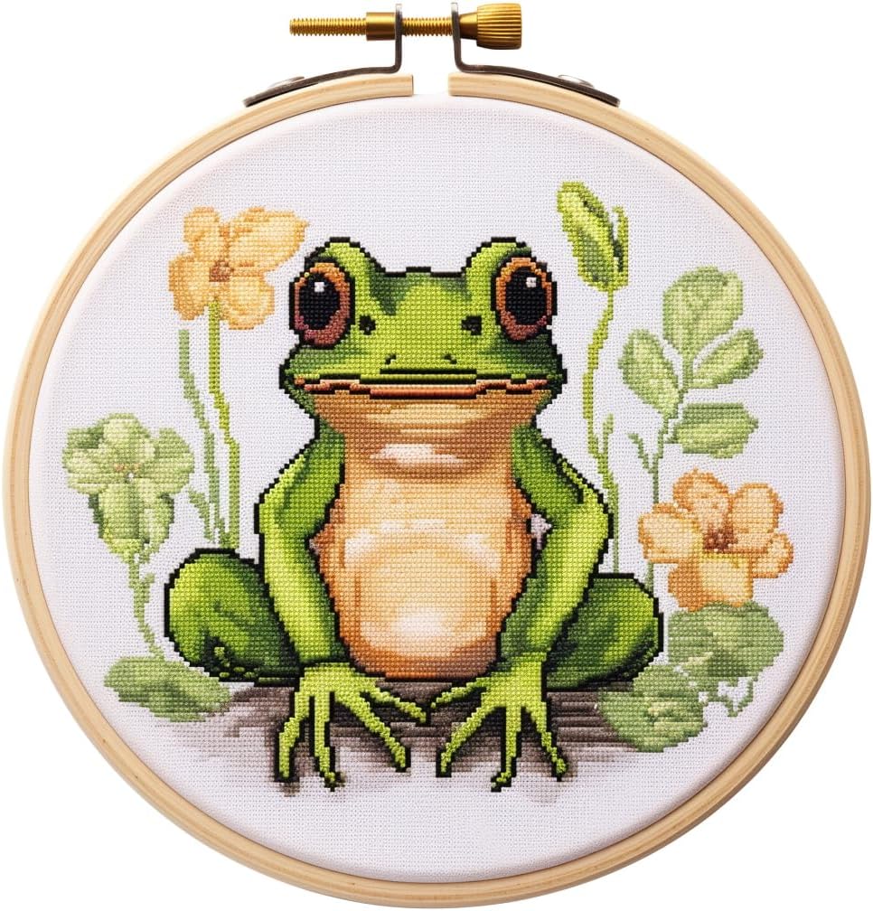 Amazon.com: Cartoon Green Frog DIY Stamped Cross Stitch Kits Easy for ...