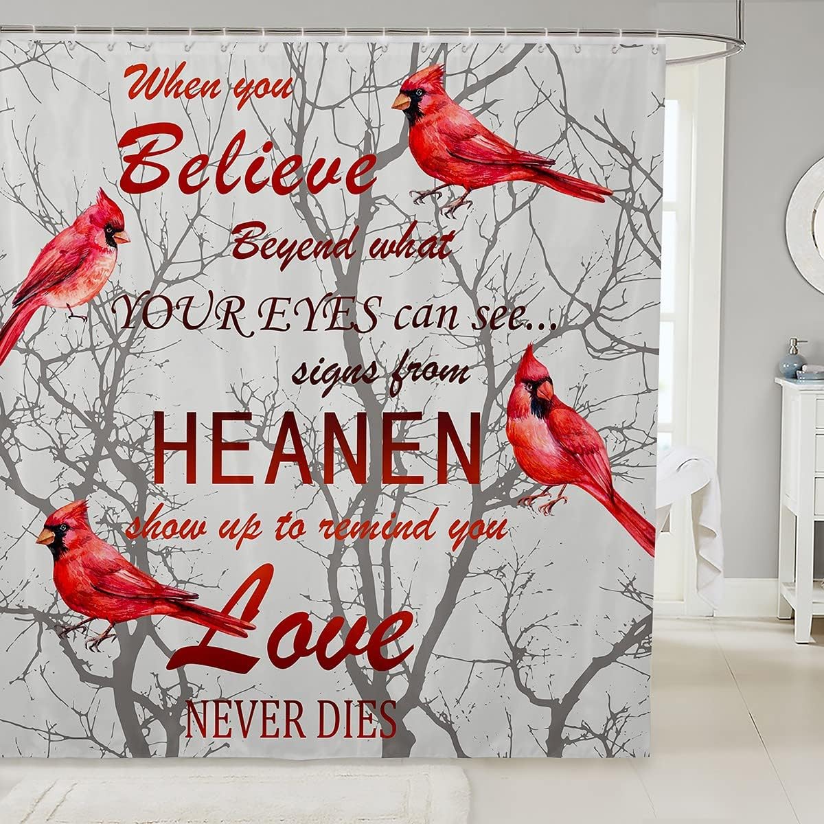 Amazon.com: Cardinal Bird Shower Curtain Farmhouse Red Birds Bath ...