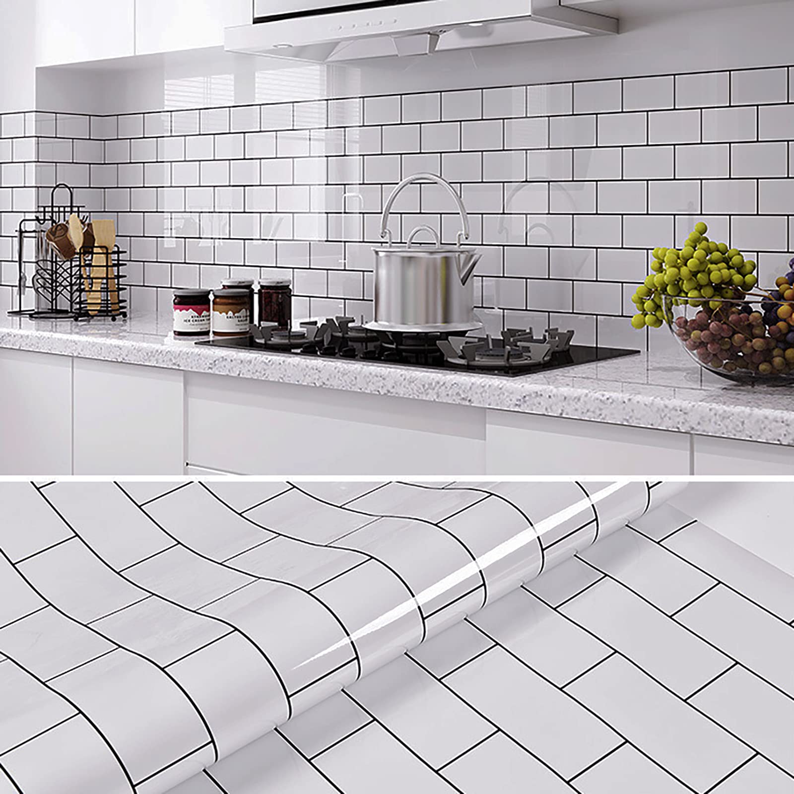 Buy GloryTik 23 6 x118 1 White Brick Contact Paper For Kitchen buy-glorytik-23-6-x118-1-white-brick-contact-paper-for-kitchen