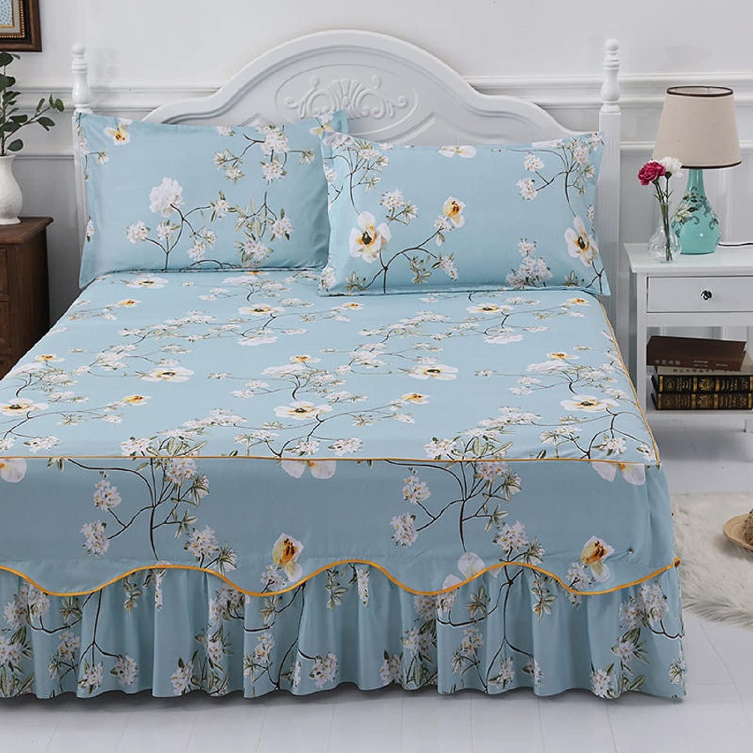 Amazon.com: Feelyou Botanical Floral Bed Sheet Soft White Floral Fitted ...