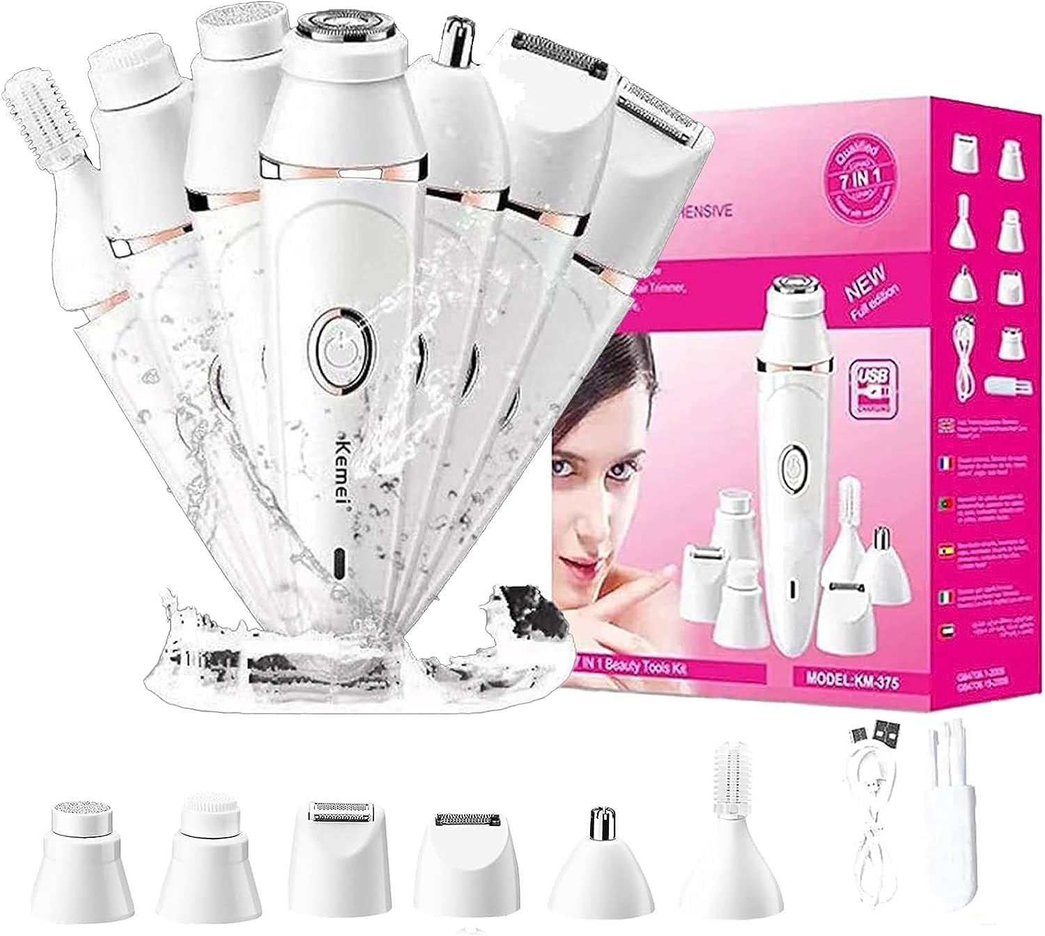 7 In 1 Pluxy Hair Removal For Face, Cordless USB Portable Charging Epilator,IPX5 Waterproof ...