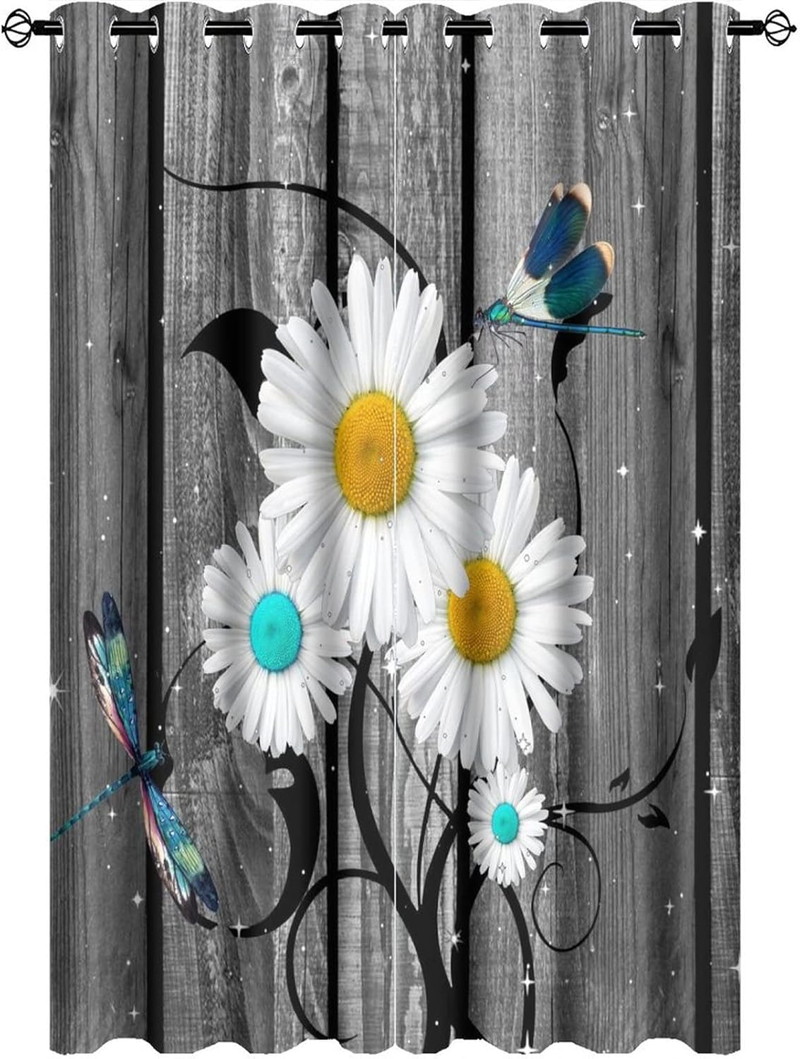 Amazon.com: Kazynee Rustic Daisy Blackout Curtain - Vintage Rustic Wood ...