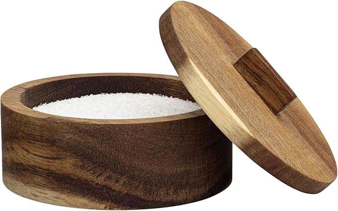 Amazon.com: Salt Cellar with Lid - 3.5 oz Acacia Wooden Salt Box with ...