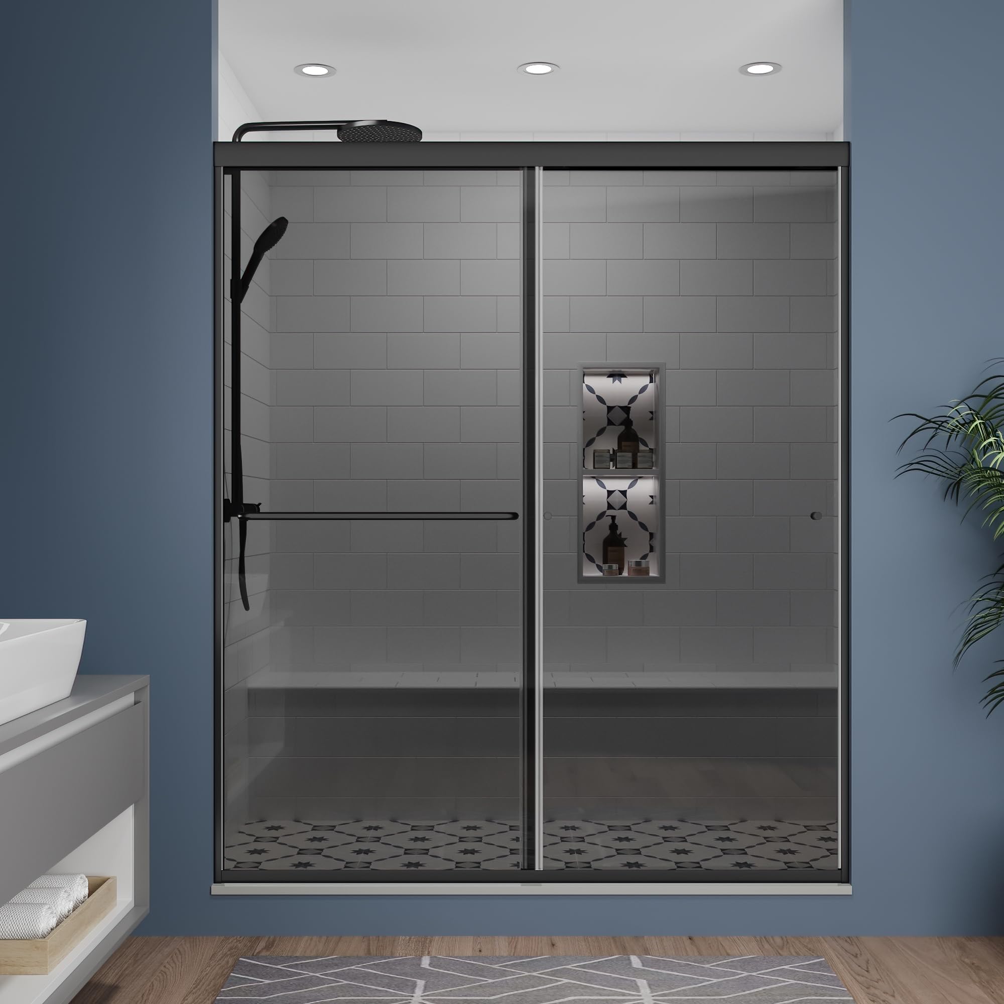 Comfystyle 56-60 in.W x70 in.H Semi-Frameless Sliding Shower Door ...