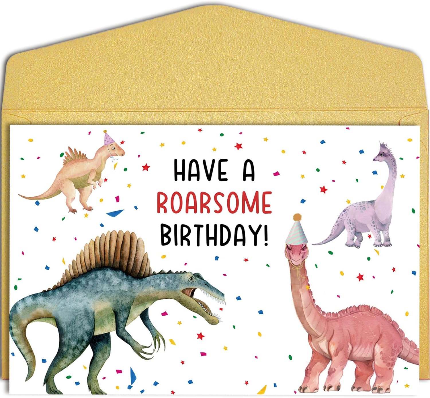 Amazon.com: Qiliji Funny Dinosaur Birthday Card for Kids, Cute Dino ...