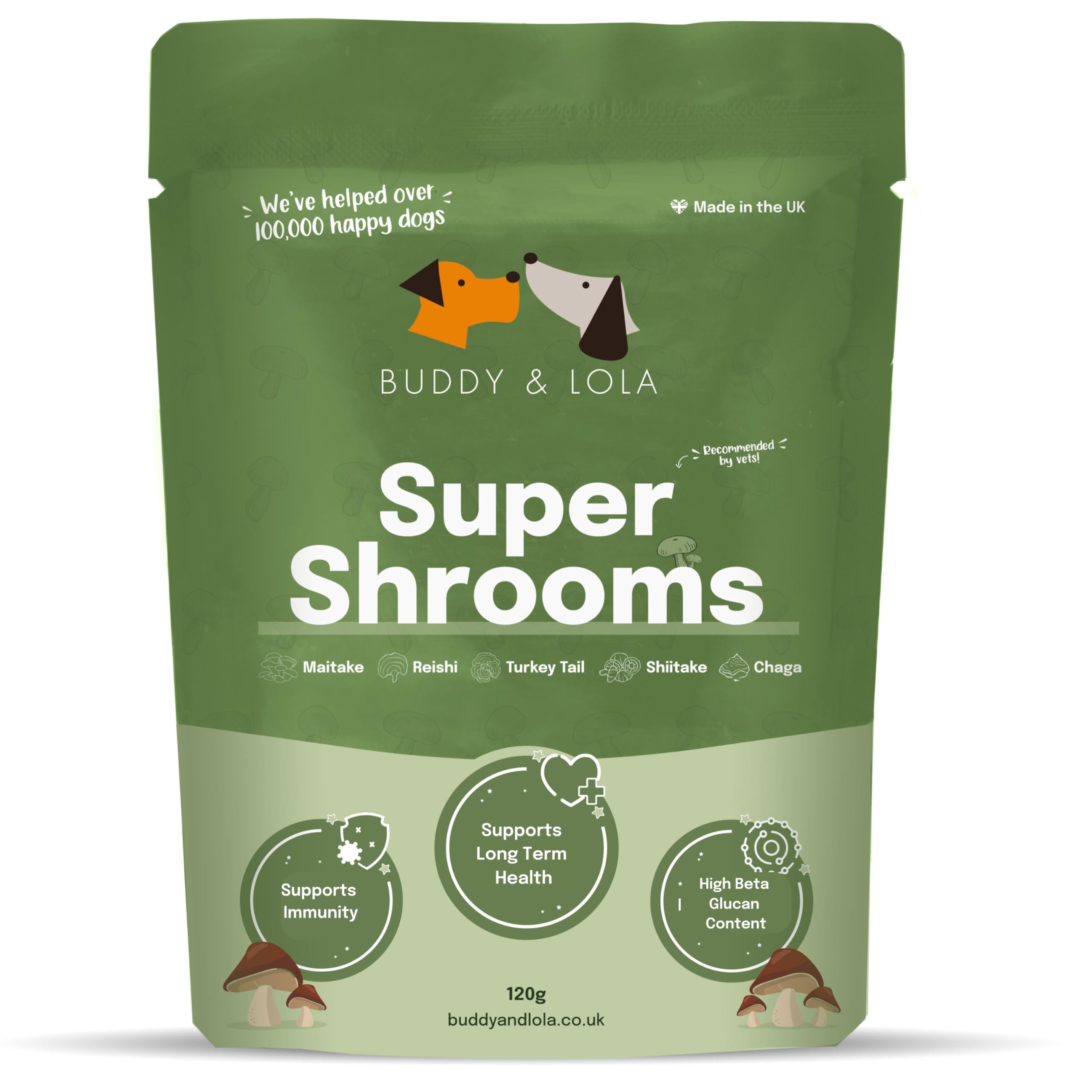 Buddy & Lola Super Shrooms 5 Mushroom Blend For Dogs, High Beta Glucan ...