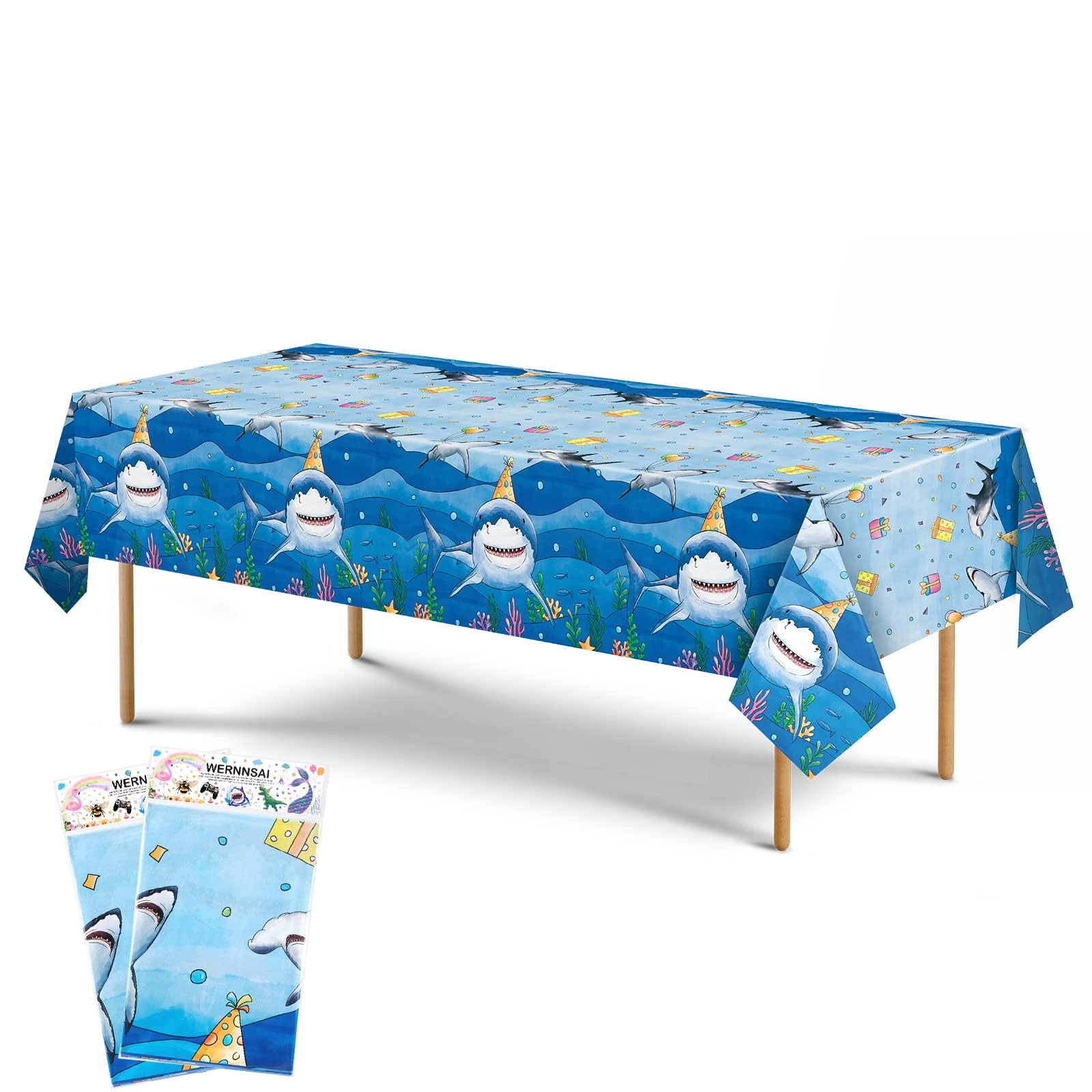 Amazon.com: WERNNSAI Shark Table Cover - 2Pcs Shark Birthday Party ...