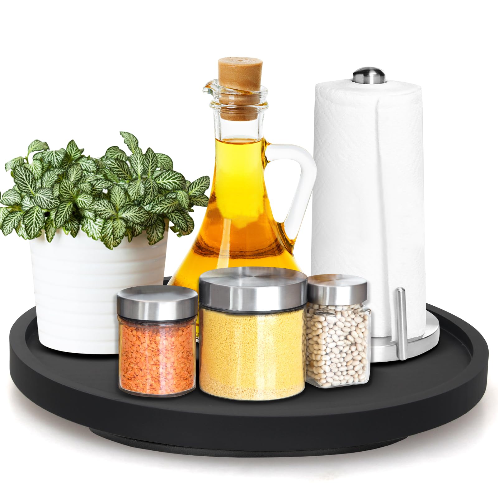 Snapklik.com : Black Wooden Lazy Susan Turntable Organizer Cabinet ...