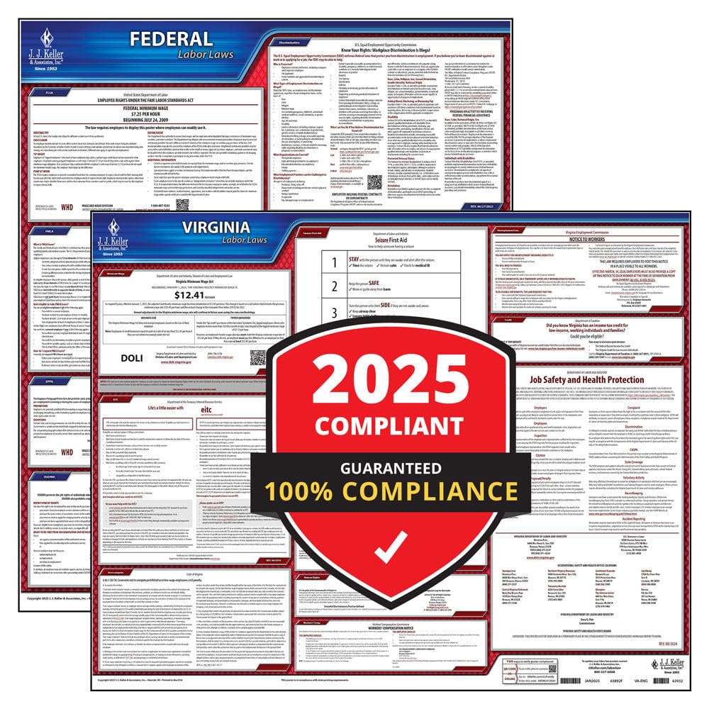 OSHA Compliant Workplace Posters English Spanish 2025 Virginia Labor ...