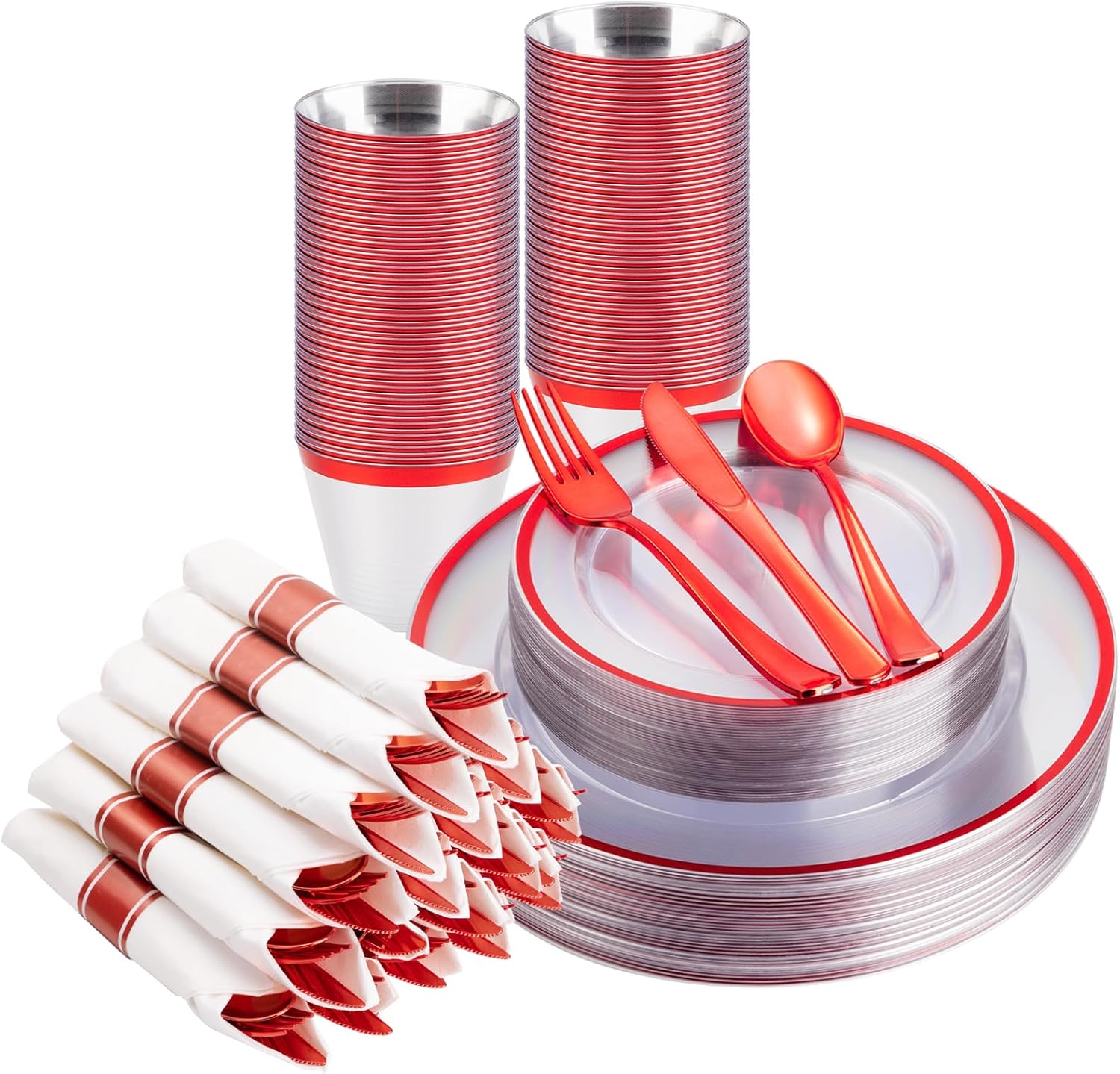 Amazon.com: BESTSTAR 175PCS Clear and Red Disposable Plates Set for 25 ...