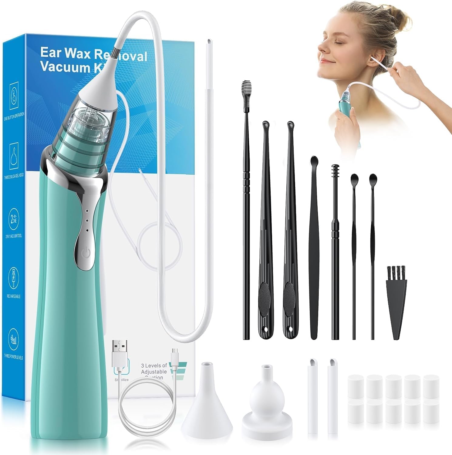 Amazon.com: Ear Vacuum Wax Remover, Ear Wax Removal with 8 Pcs Ear Pick ...